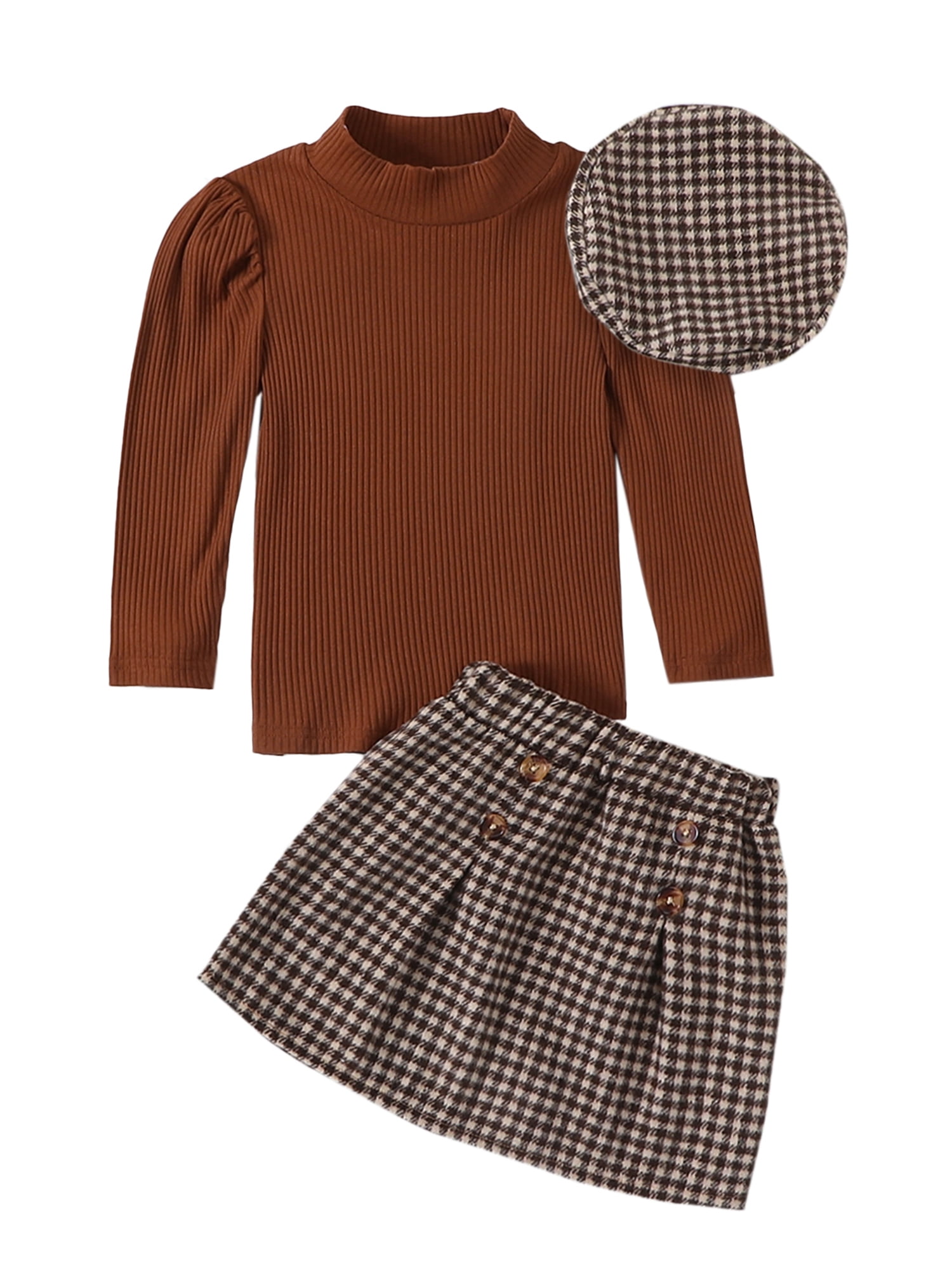 Biezeib Kids Girl 3 Piece Outfit Casual Ribbed Long Sleeves Tops and ...