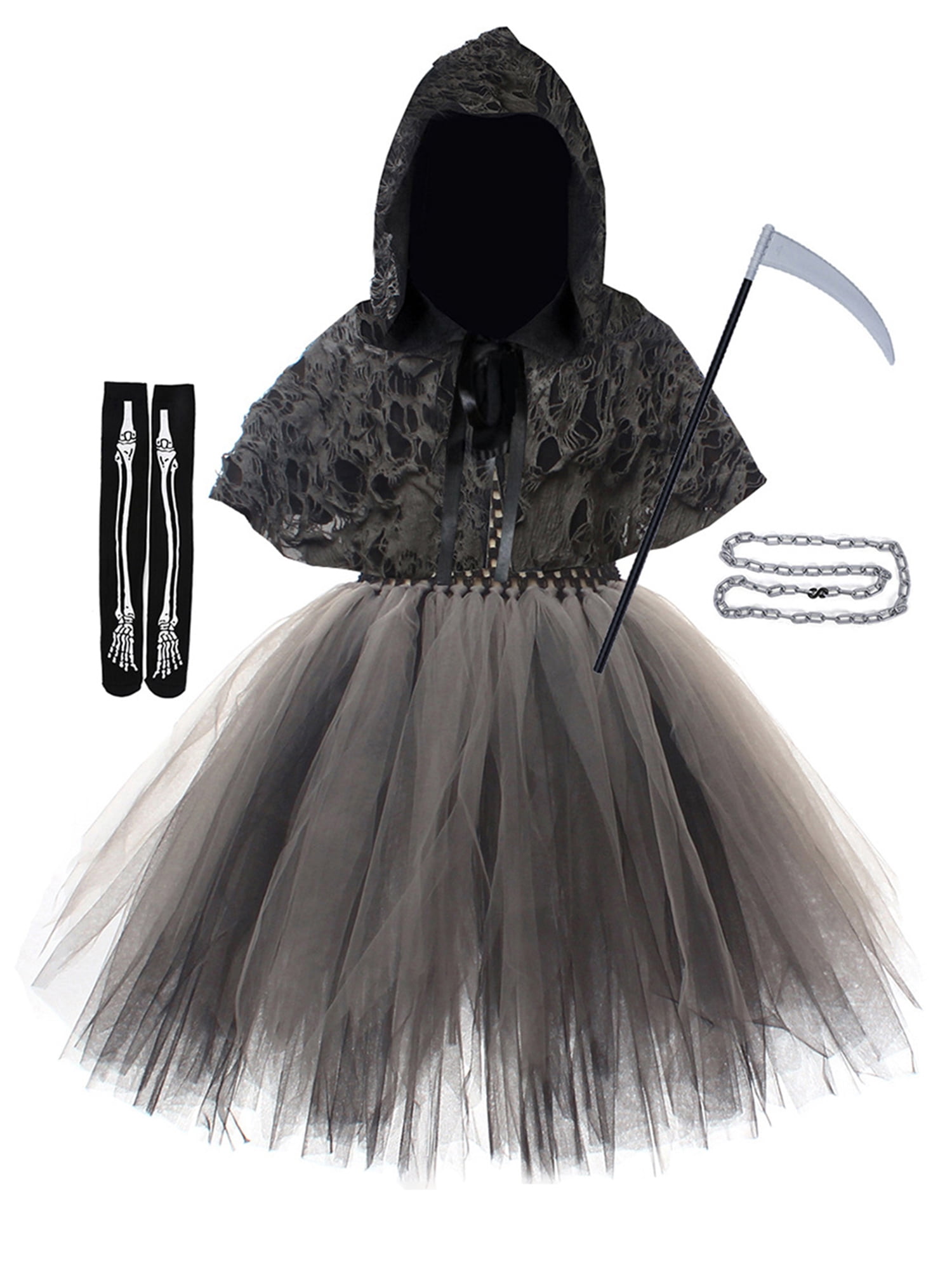 Biezeib Kids Girl Grim Reaper Costume Halloween Costume Dress Ripped ...