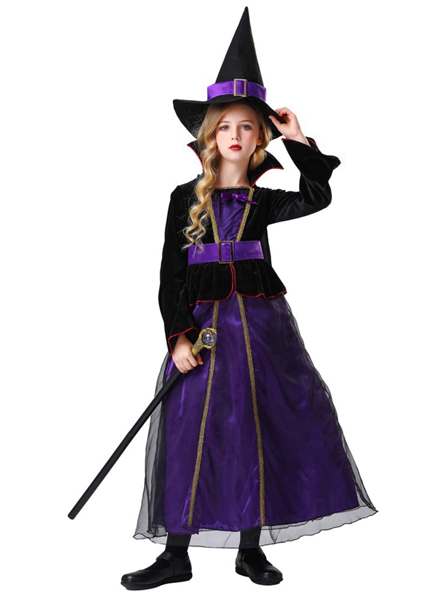 Biezeib Kids Girls Witch Costumes Robe Dress Halloween Witch Costumes ...
