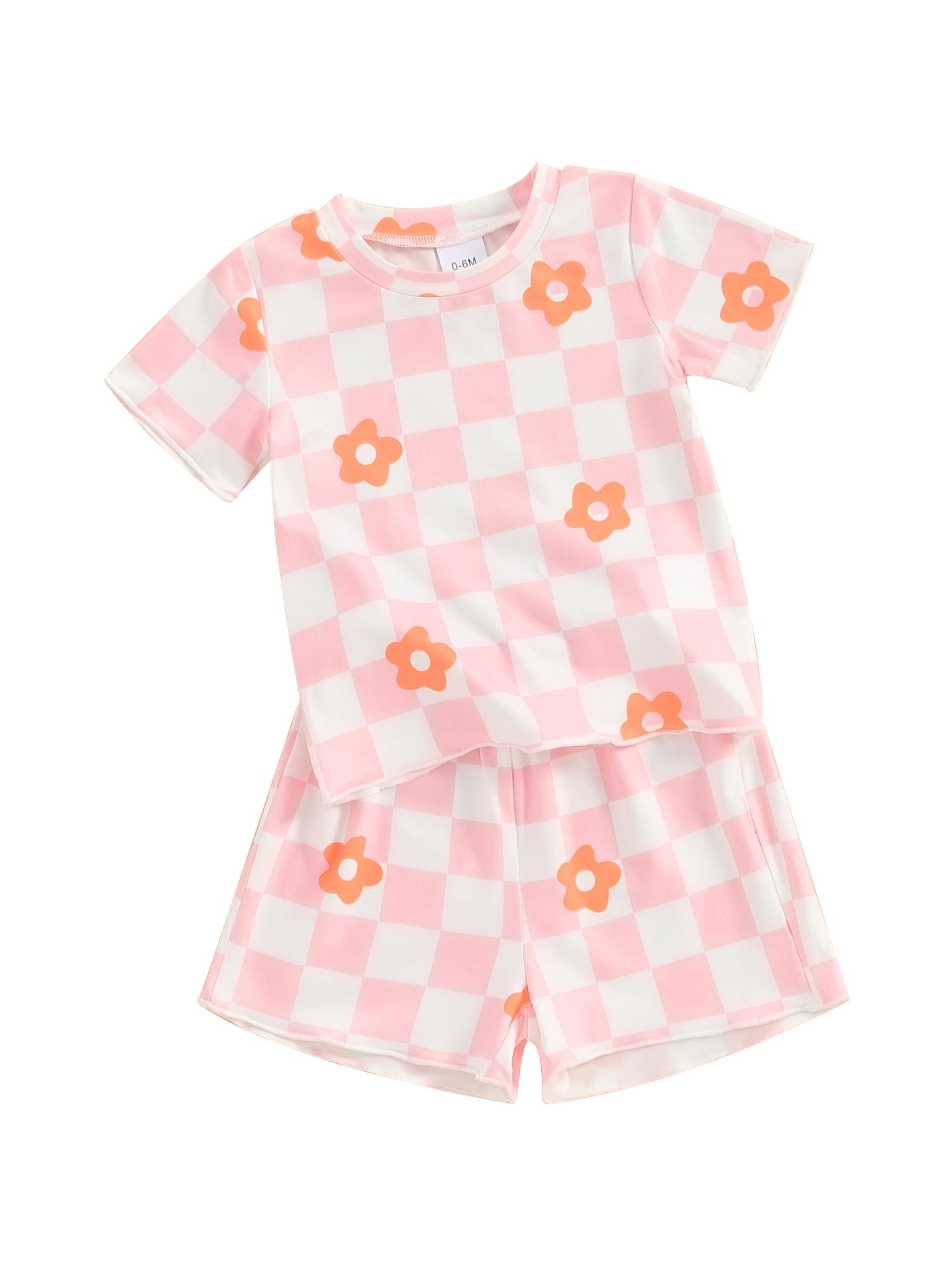 Biezeib Little Girl 2 Piece Checkerboard Set, Short Sleeve Round Neck ...