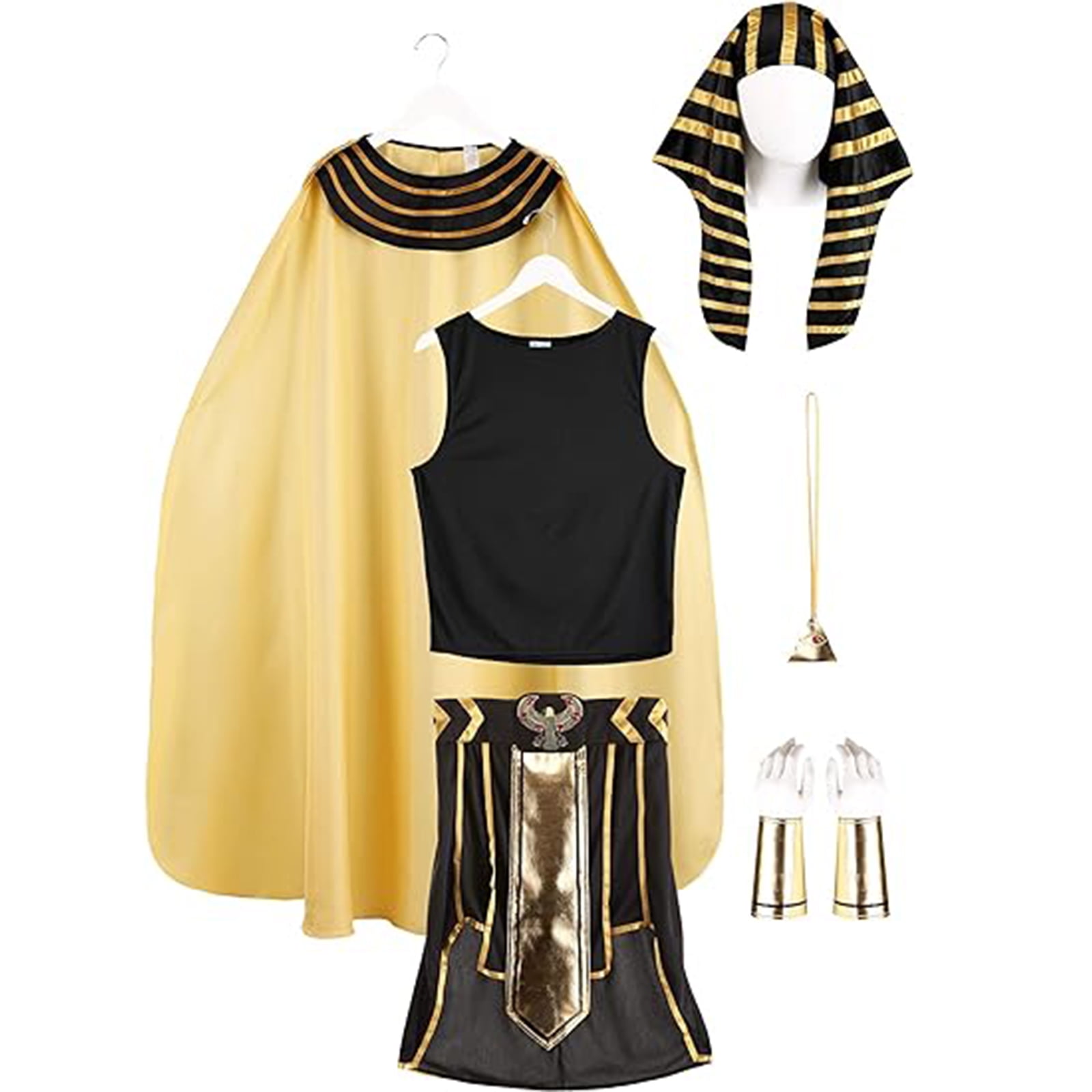Biezeib Men Egyptian Costume Set, 7 Pcs Golden Trim Tank Tops Skirt Arm ...