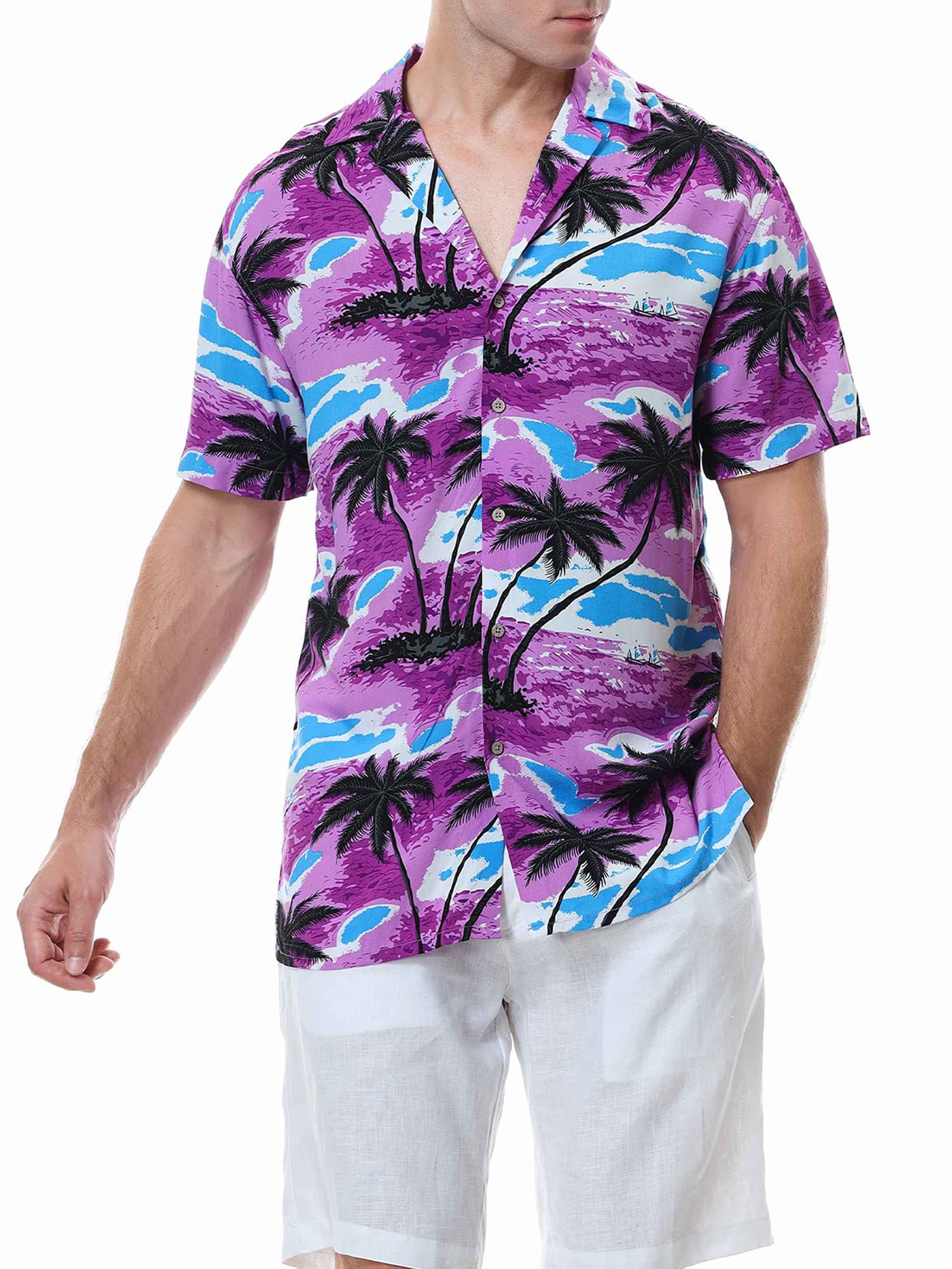 Biezeib Men Hawaiian Button down Shirt Casual Tropical Print Summer ...