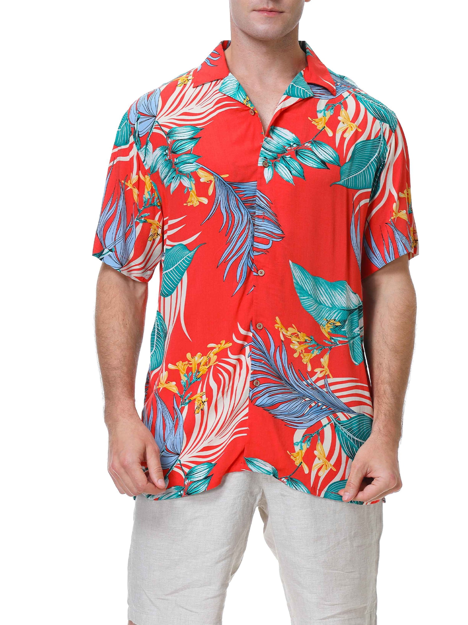 Biezeib Men Hawaiian Button down Shirt Casual Tropical Print Summer ...