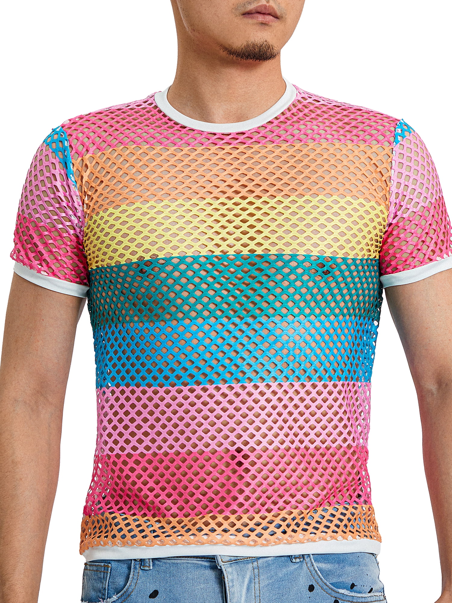 Biezeib Men Short Sleeve Mesh Shirts Summer Cutout Tops Casual ...