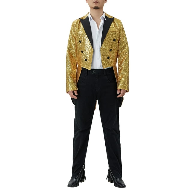 Biezeib Menacute;s Suit, Shiny Sequins Turn-Down Collar Long Sleeve ...