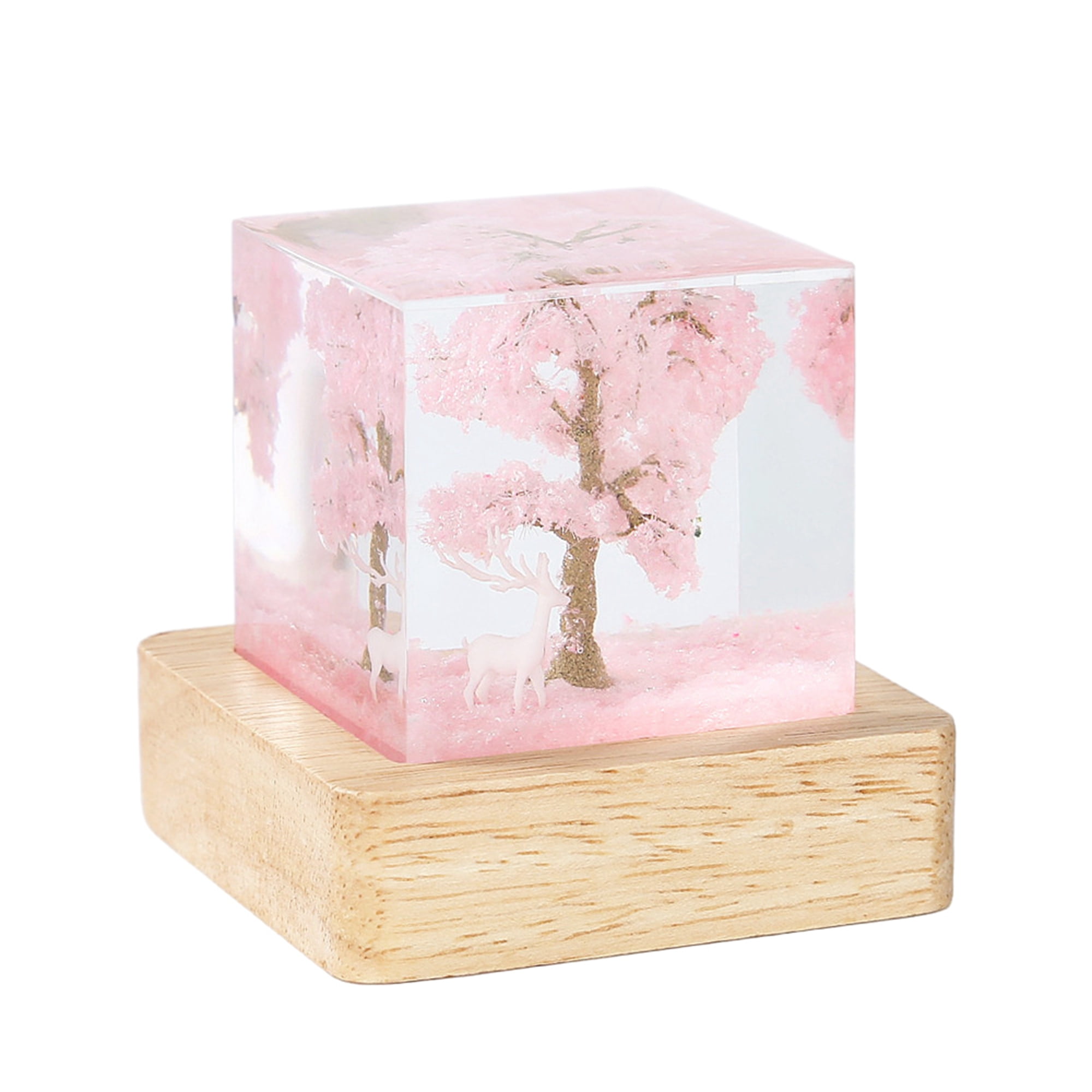 Biezeib Night Light, Modern Transparent Cube Deer Sakura Tree Lamp ...
