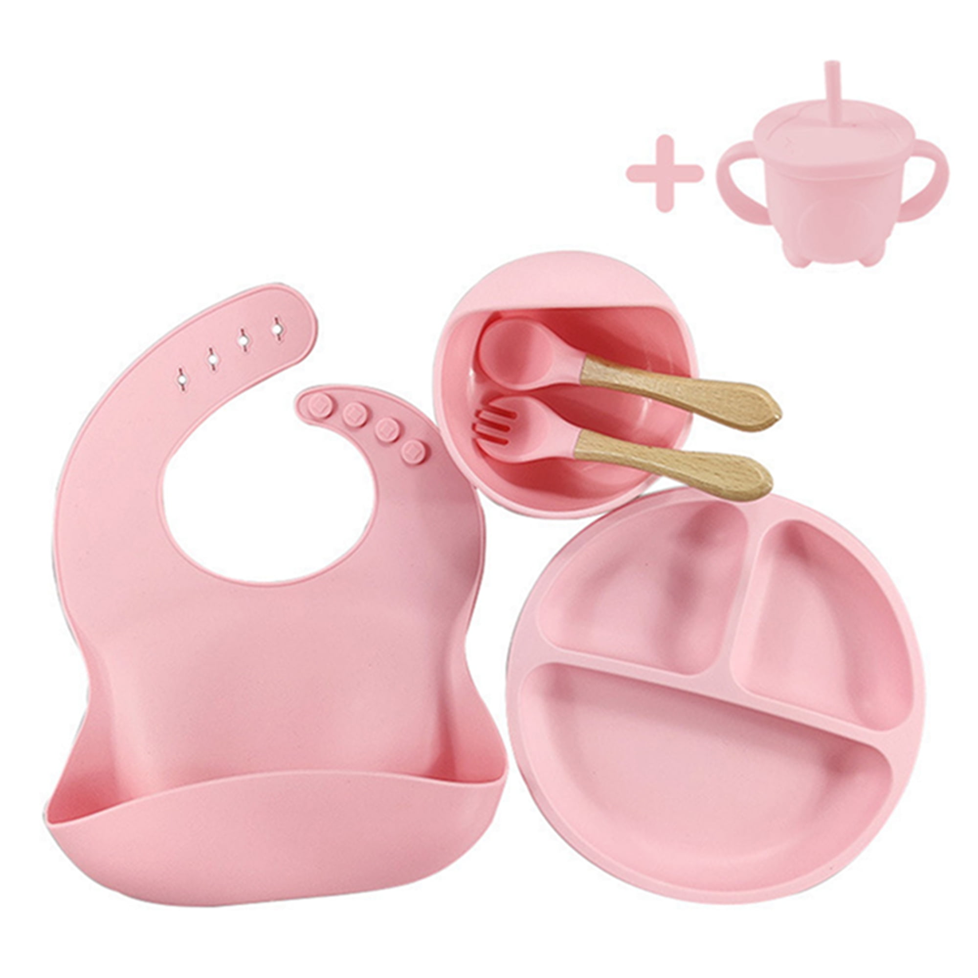 Biezeib Silicone Baby Feeding Set, Toddler Plate Spoon Fork Cup Bib ...