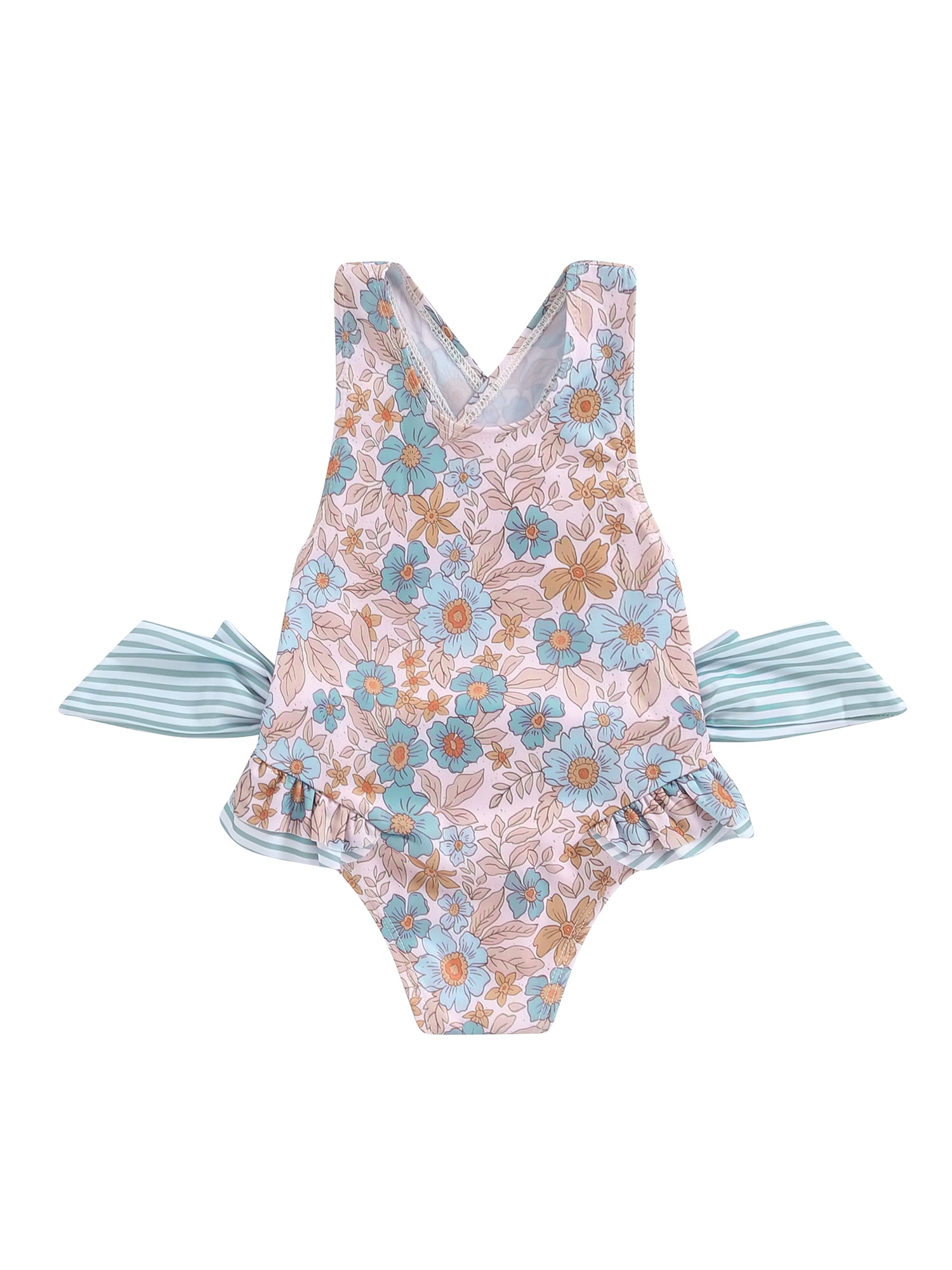 Biezeib Toddler Girl Swimsuit Floral Print Sleeveless U-Neck Swimwear ...