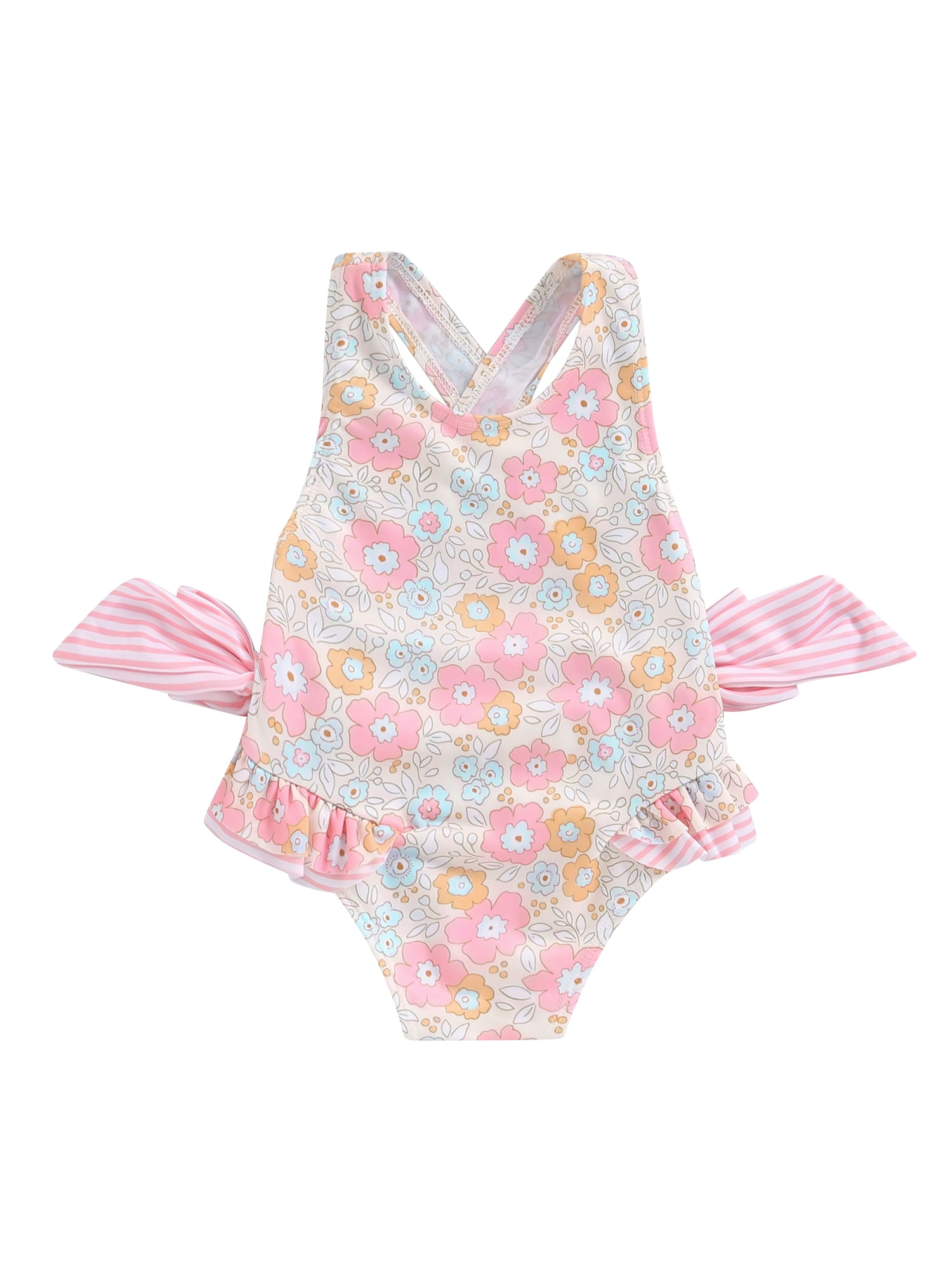 Biezeib Toddler Girl Swimsuit Floral Print Sleeveless U-Neck Swimwear ...