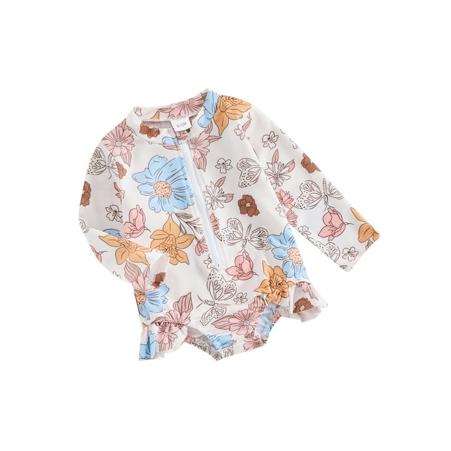 Biezeib Toddler Girls Rash Guard Long Sleeve Floral Print Swimsuits ...