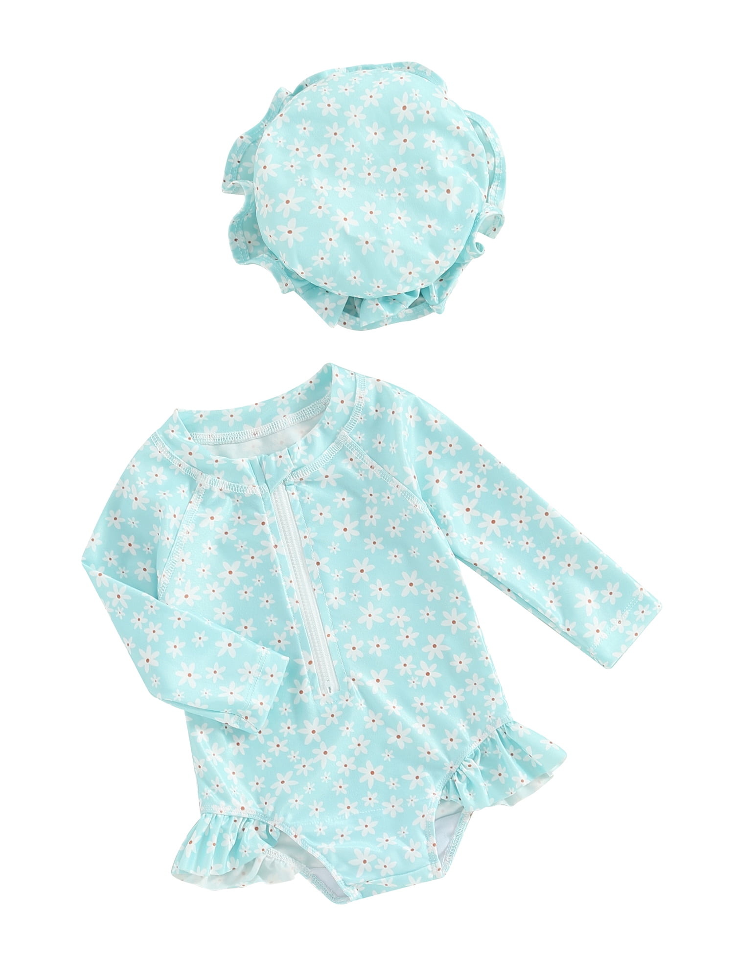 Biezeib Toddler Girls Rash Guard Swimsuit Rompers Long Sleeve Floral Print Baby Ruffles Bathing ...