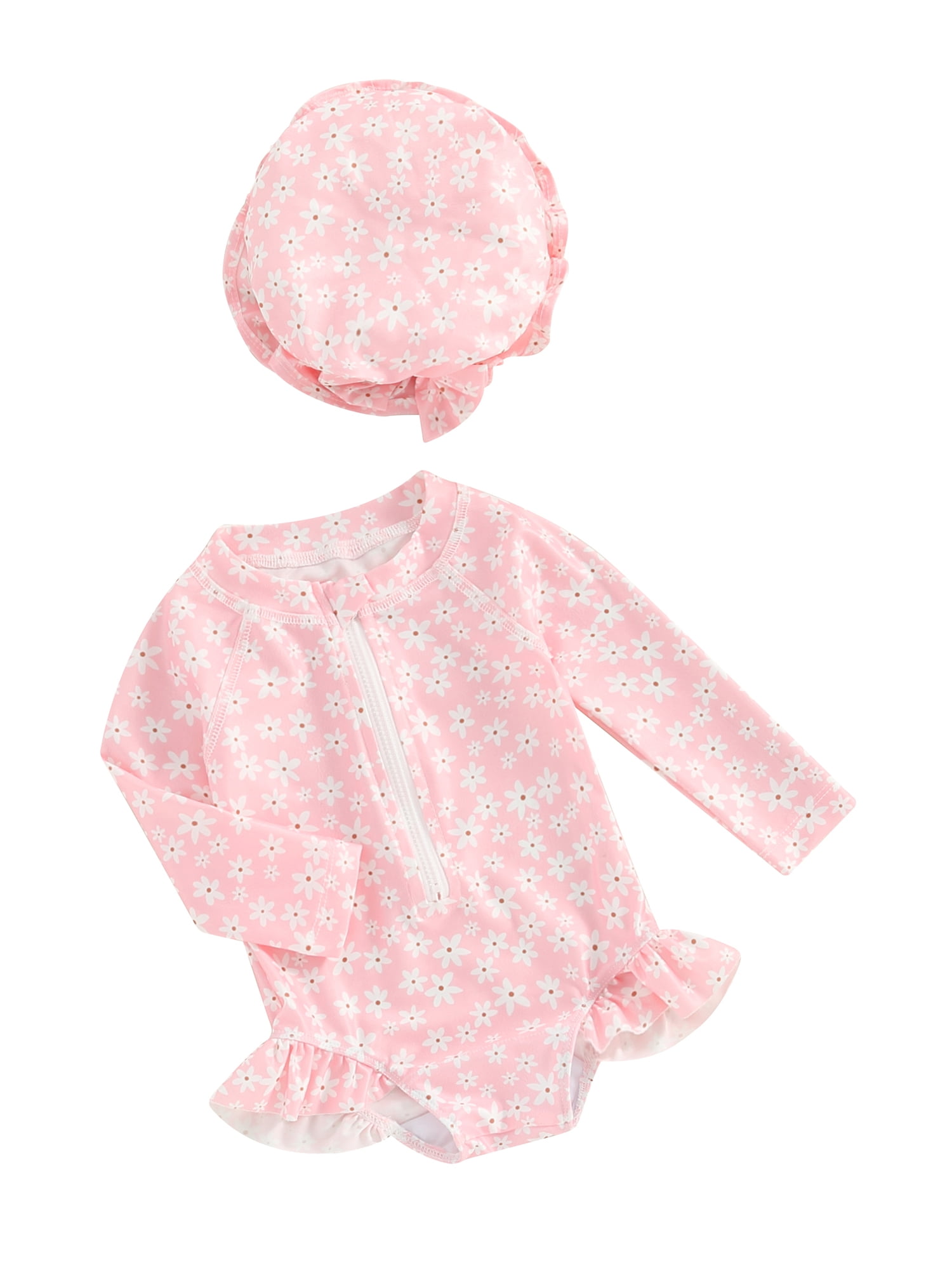Biezeib Toddler Girls Rash Guard Swimsuit Rompers Long Sleeve Floral Print Baby Ruffles Bathing ...