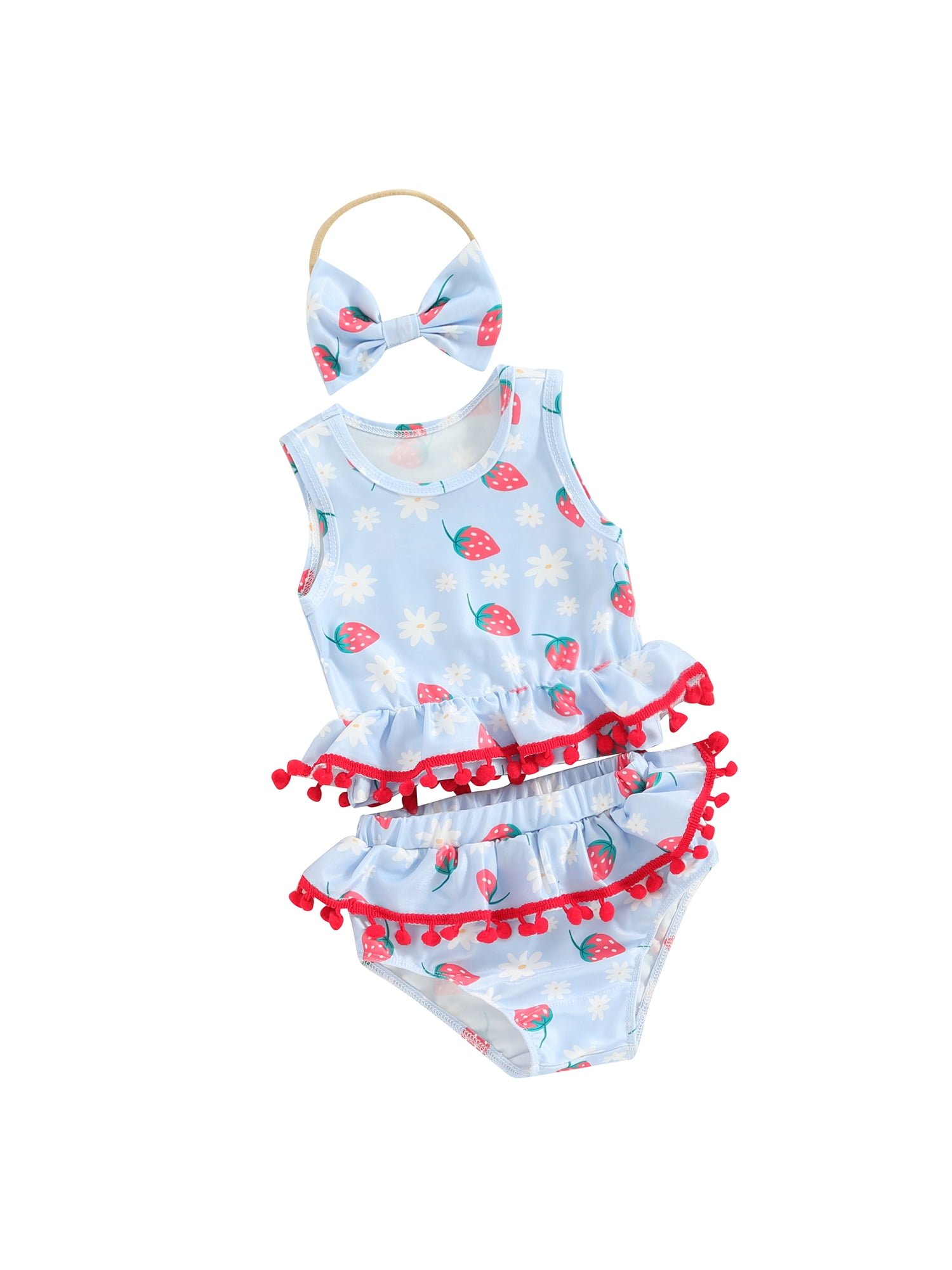 Biezeib Toddler Girls Summer Bikini Set, Strawberry Flower Print Tank ...