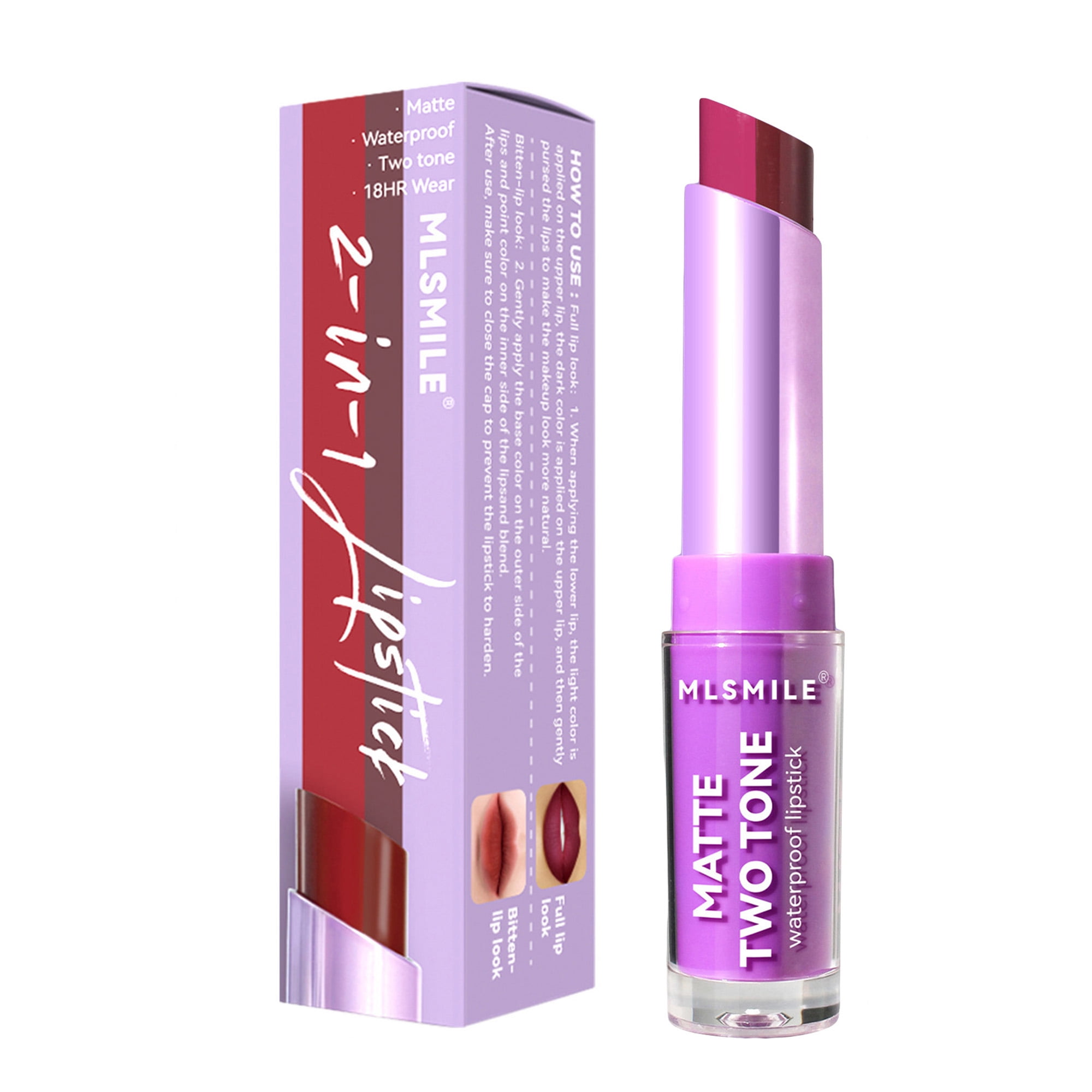Biezeib Two Tone Lipstick, Matte Sparkle Lipstick Long Lasting ...