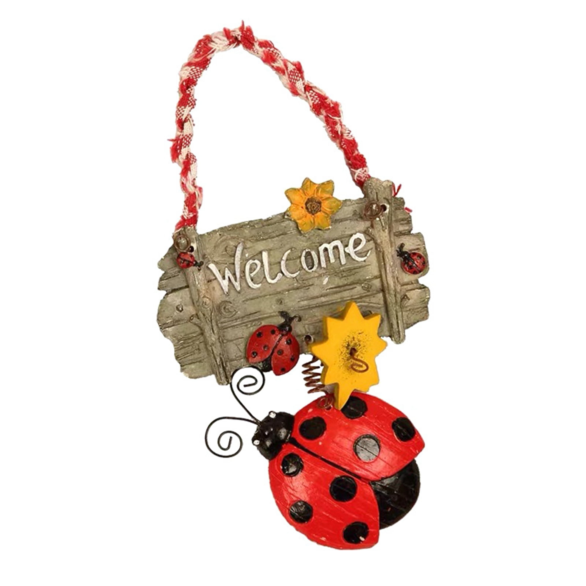 Biezeib Welcome Door Sign, Cute Ladybug Flower Farmhouse Sign Hanging ...