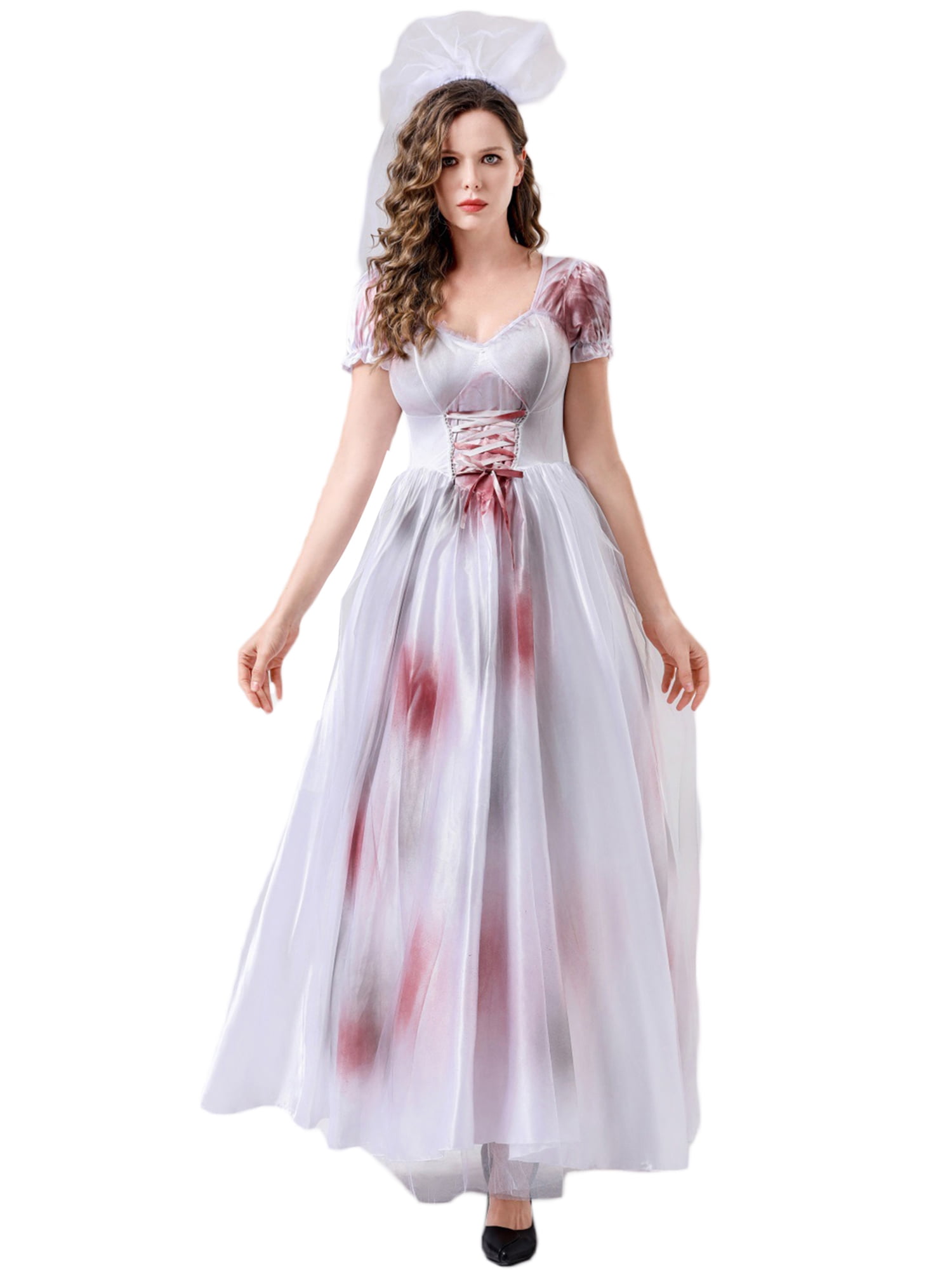 Biezeib Women Halloween Zombie Bride Costume Bloody Lacing Corset Dress ...