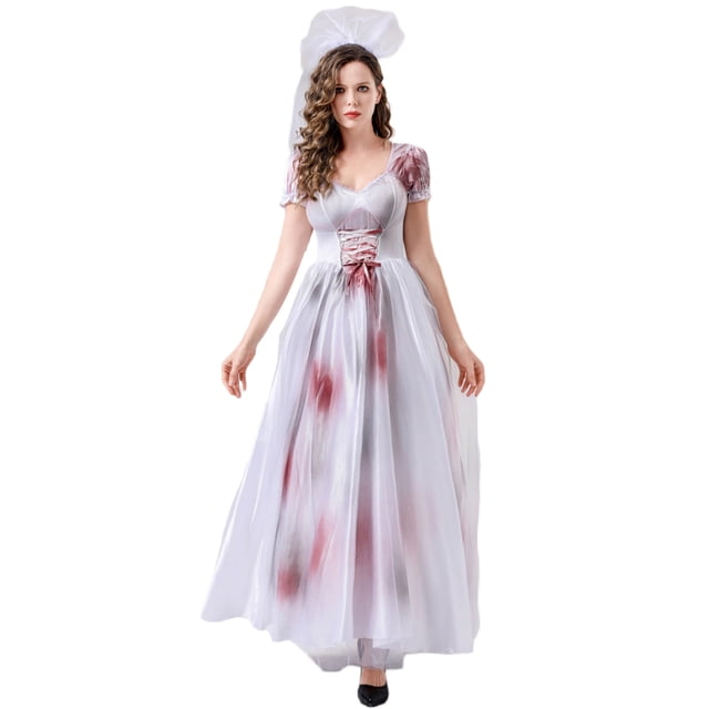Biezeib Women Halloween Zombie Bride Costume Bloody Lacing Corset Dress ...