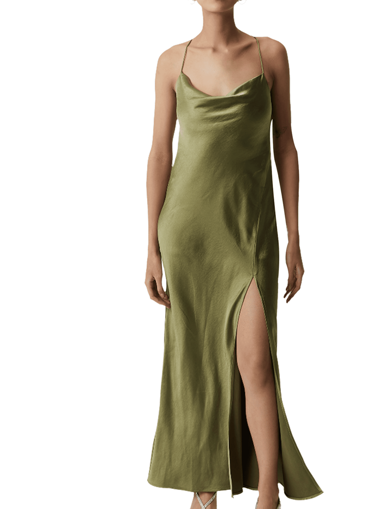 Biezeib Women Long Satin Dress Solid Color Summer Backless Split Slip ...