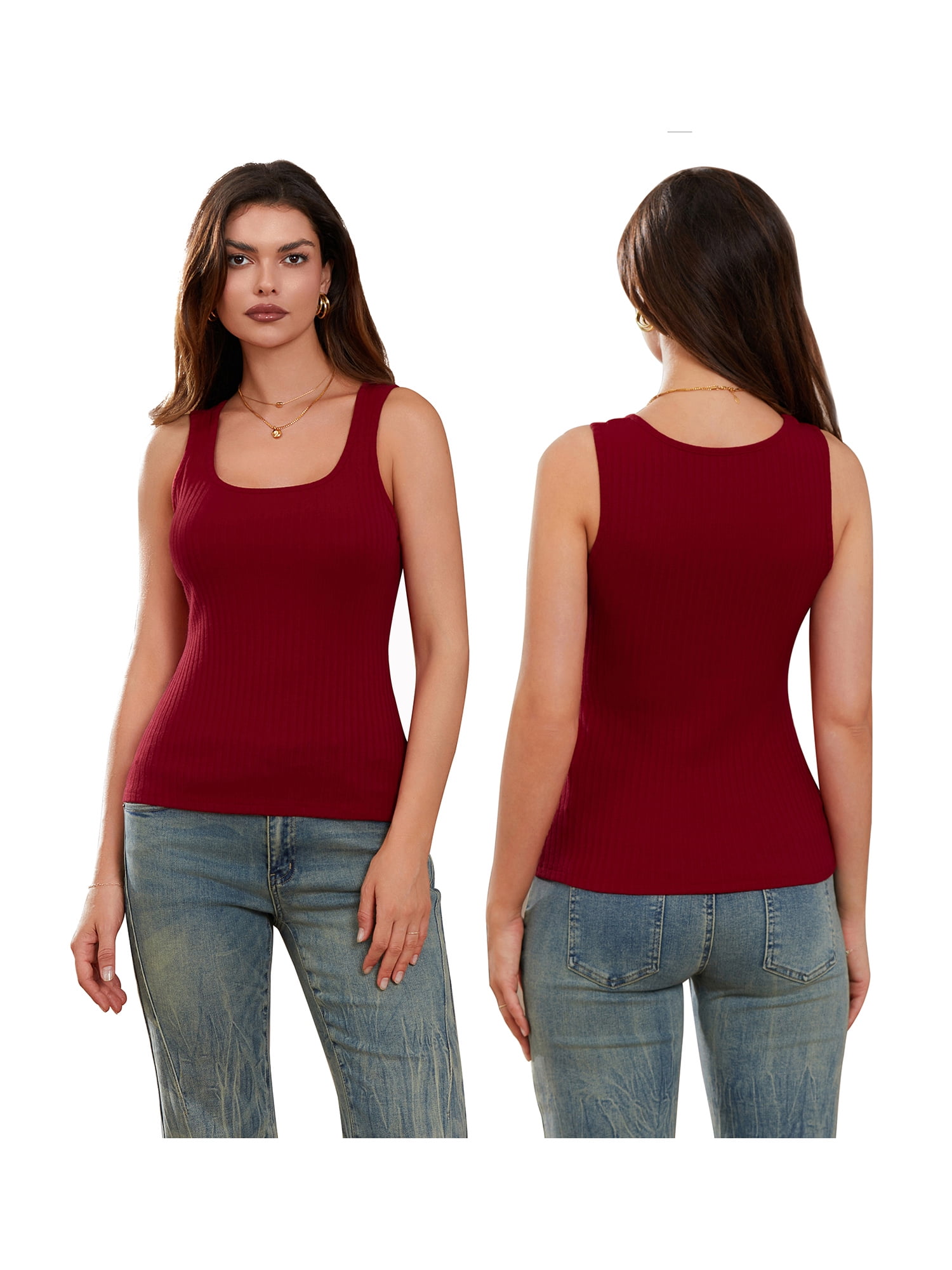 Biezeib Women Ribbed Knit Tank Tops Casual Summer Solid Color Square ...