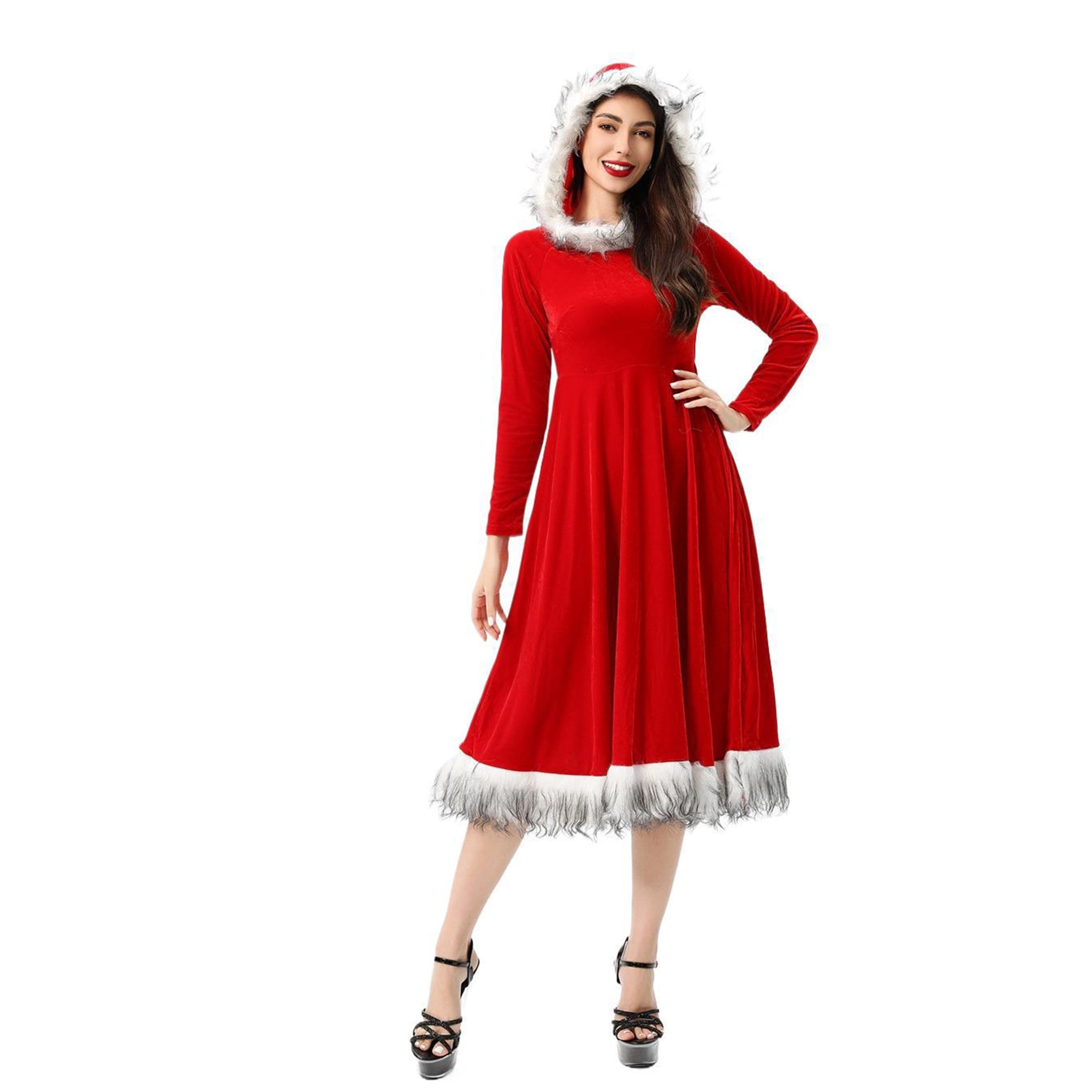 Biezeib Women Santa Costumes Classic Long Sleeves Hooded Christmas ...