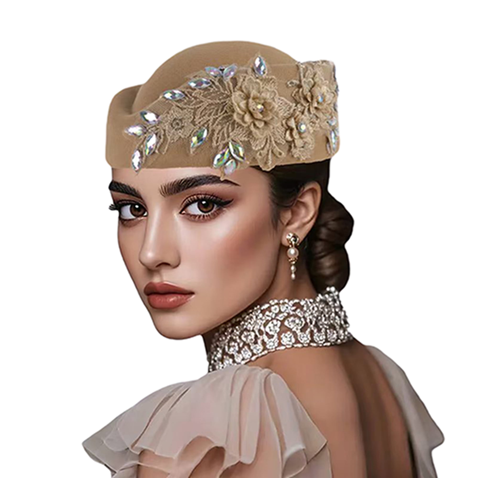 Biezeib Women Vintage Church Hats Crystal Flower Applique Felt Pillbox ...