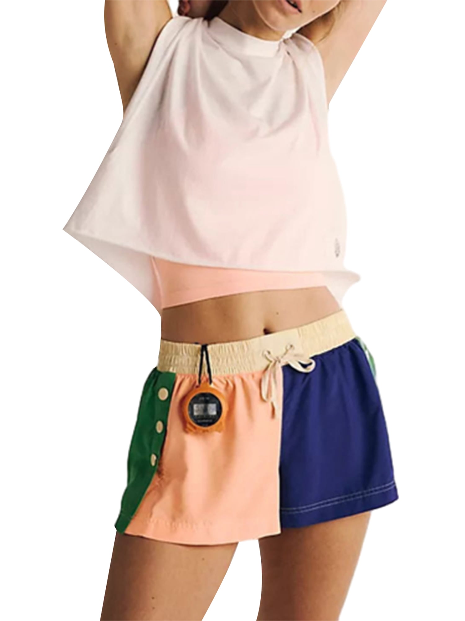 Biezeib Women’s Contrast Color Shorts Casual Elastic High Waist Side ...