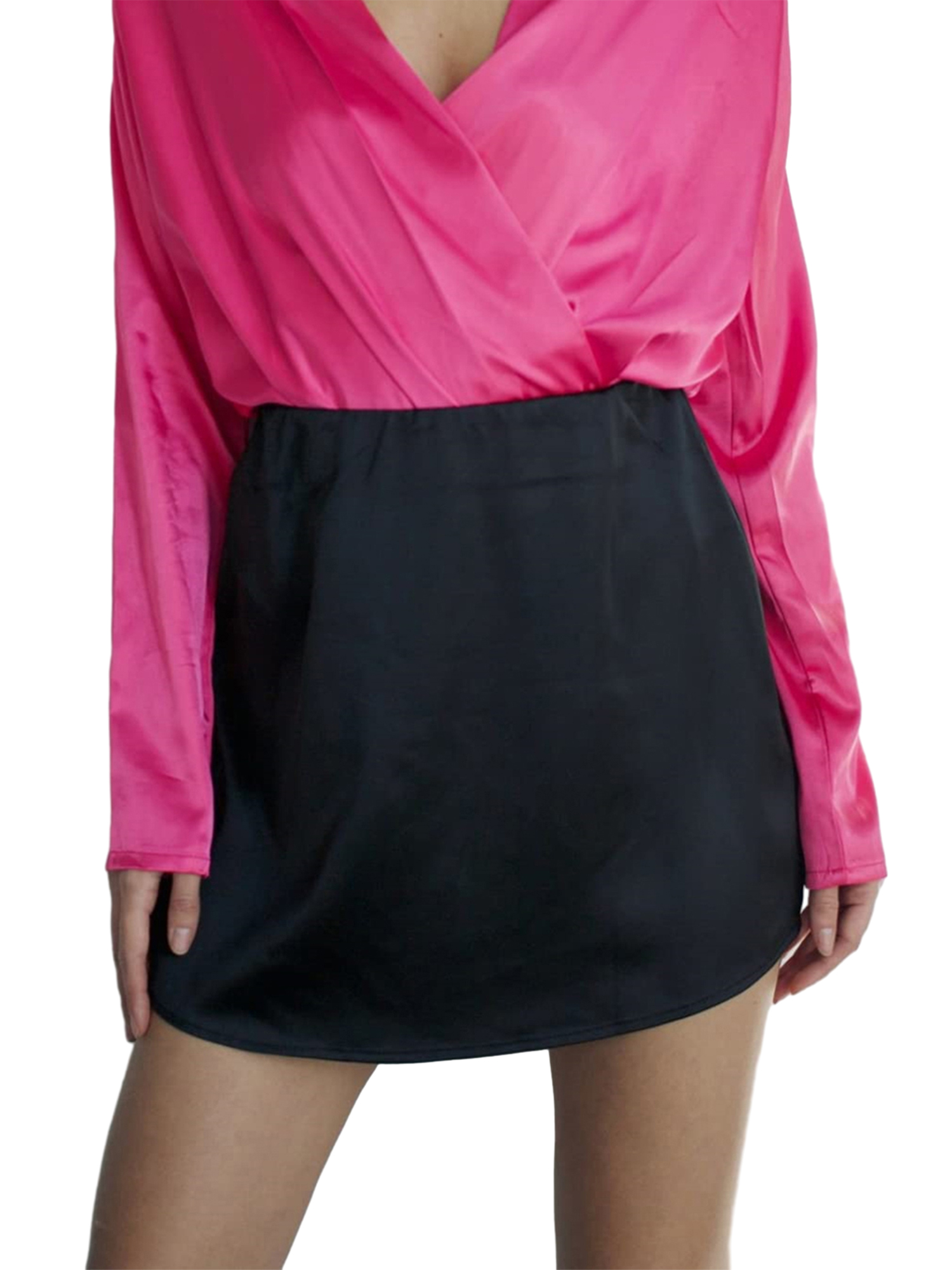 Biezeib Women's Satin Mini Skirt Slim Fit A-Line Back Zip Up Solid ...