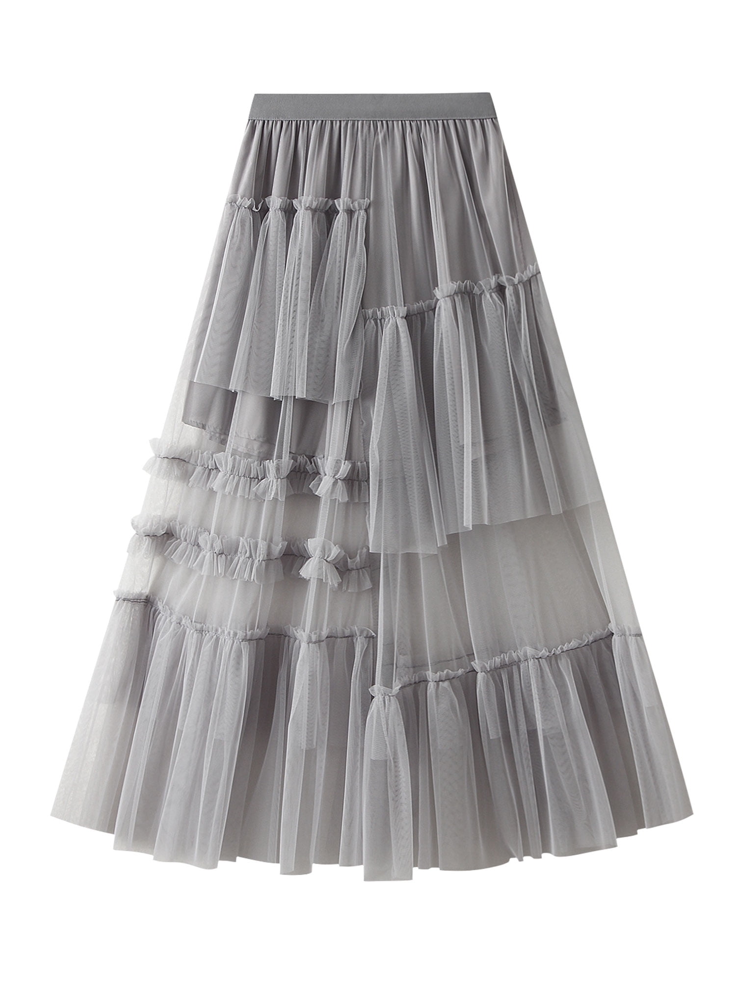 Biezeib Women's Summer Long Mesh Skirt Solid Color Sheer Flowy Skirt ...