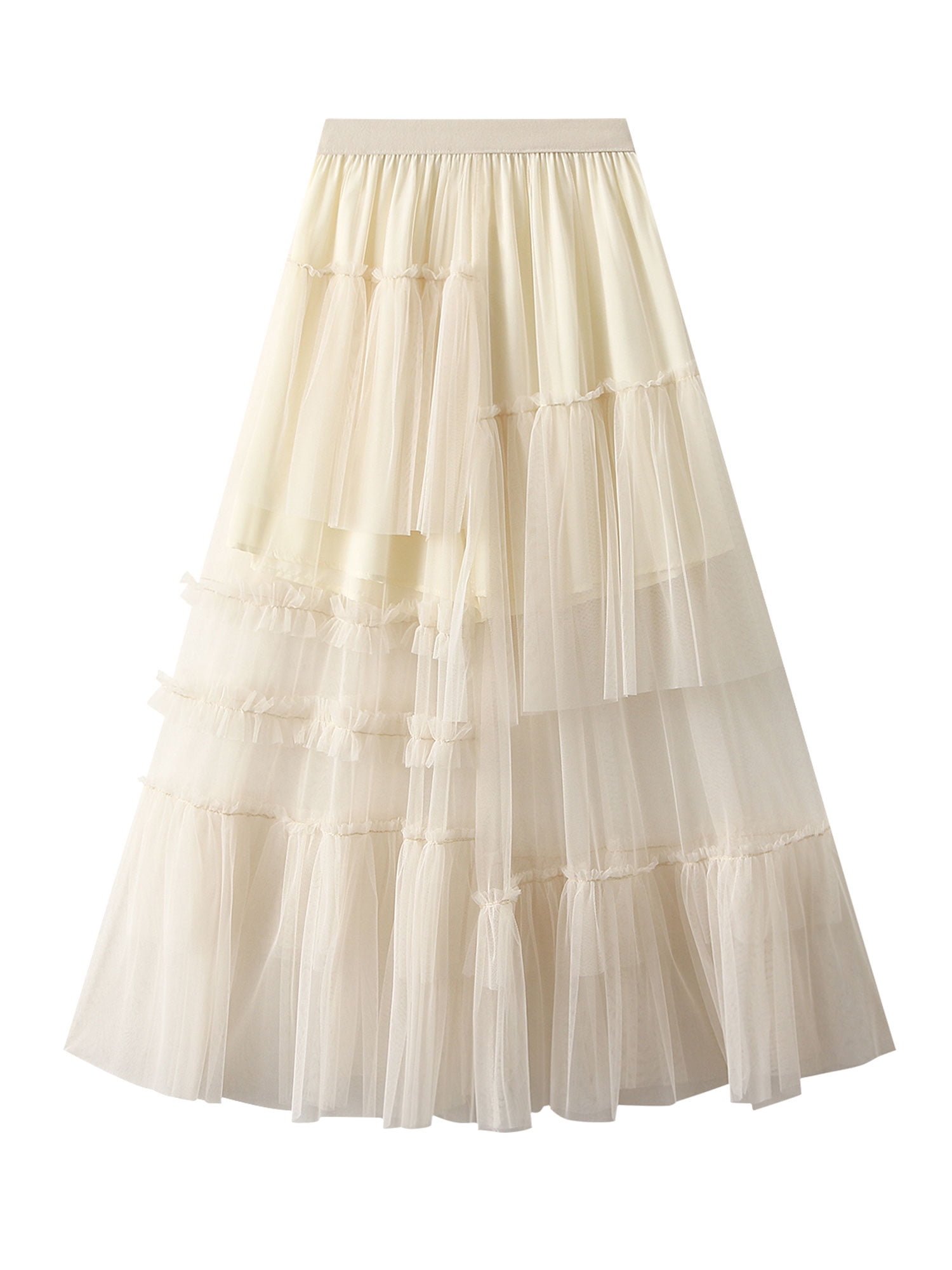 Biezeib Women's Summer Long Mesh Skirt Solid Color Sheer Flowy Skirt ...