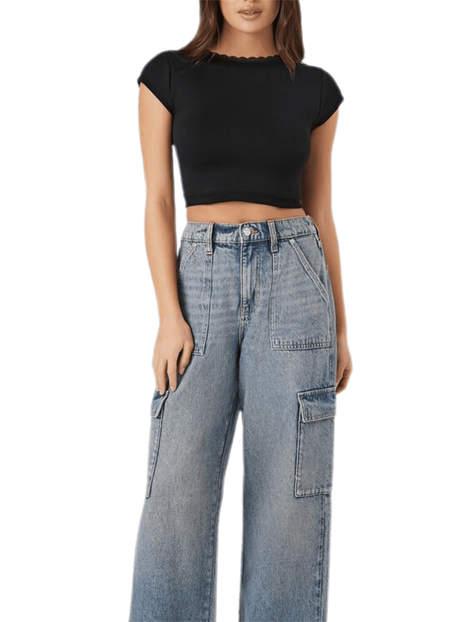 Biezeib Women's Summer Slim Crop Tops Short Sleeve Crewneck Open Back ...