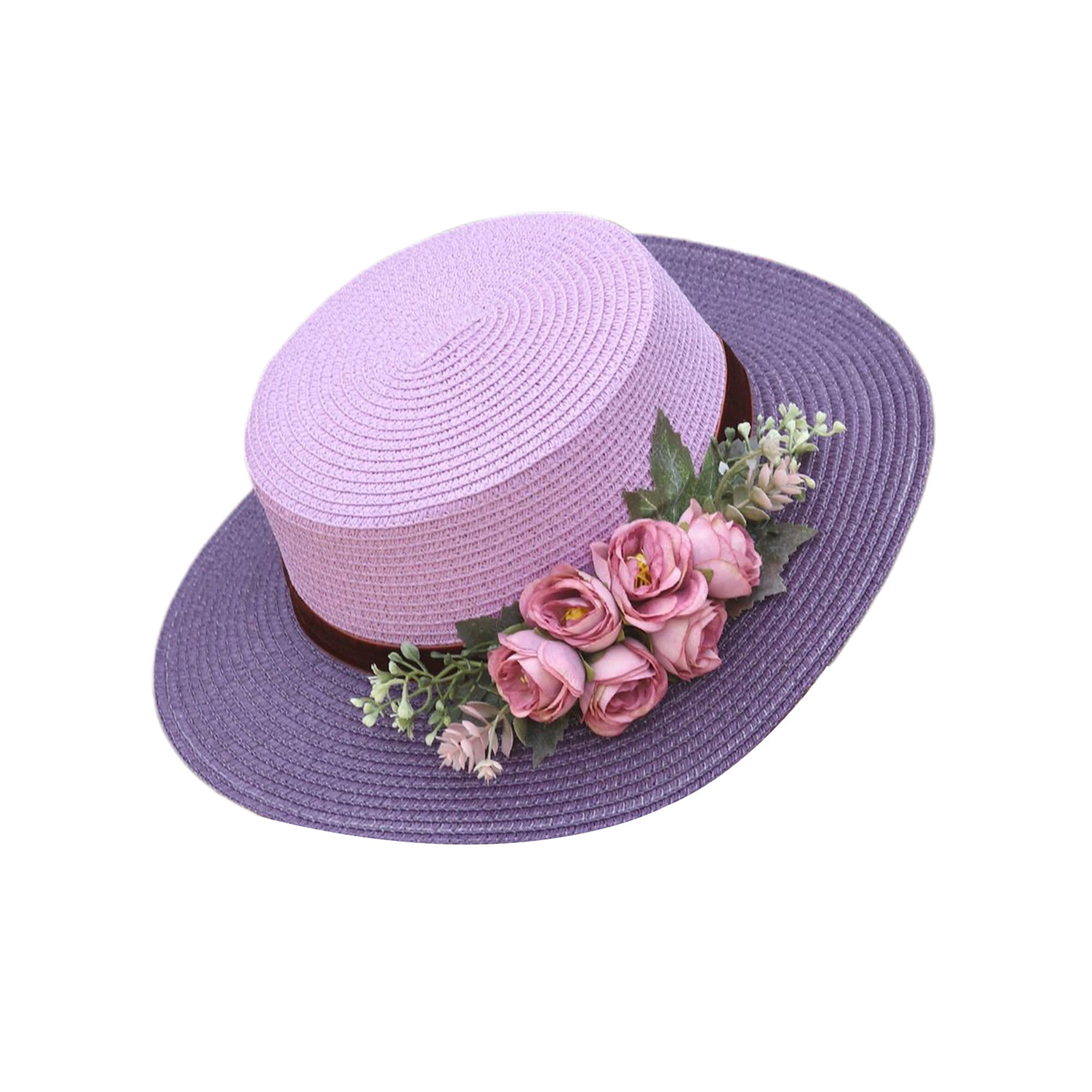 Biezeib Women's Summer Straw Boater Hat Wide Brim Sun Hat Lightweight ...