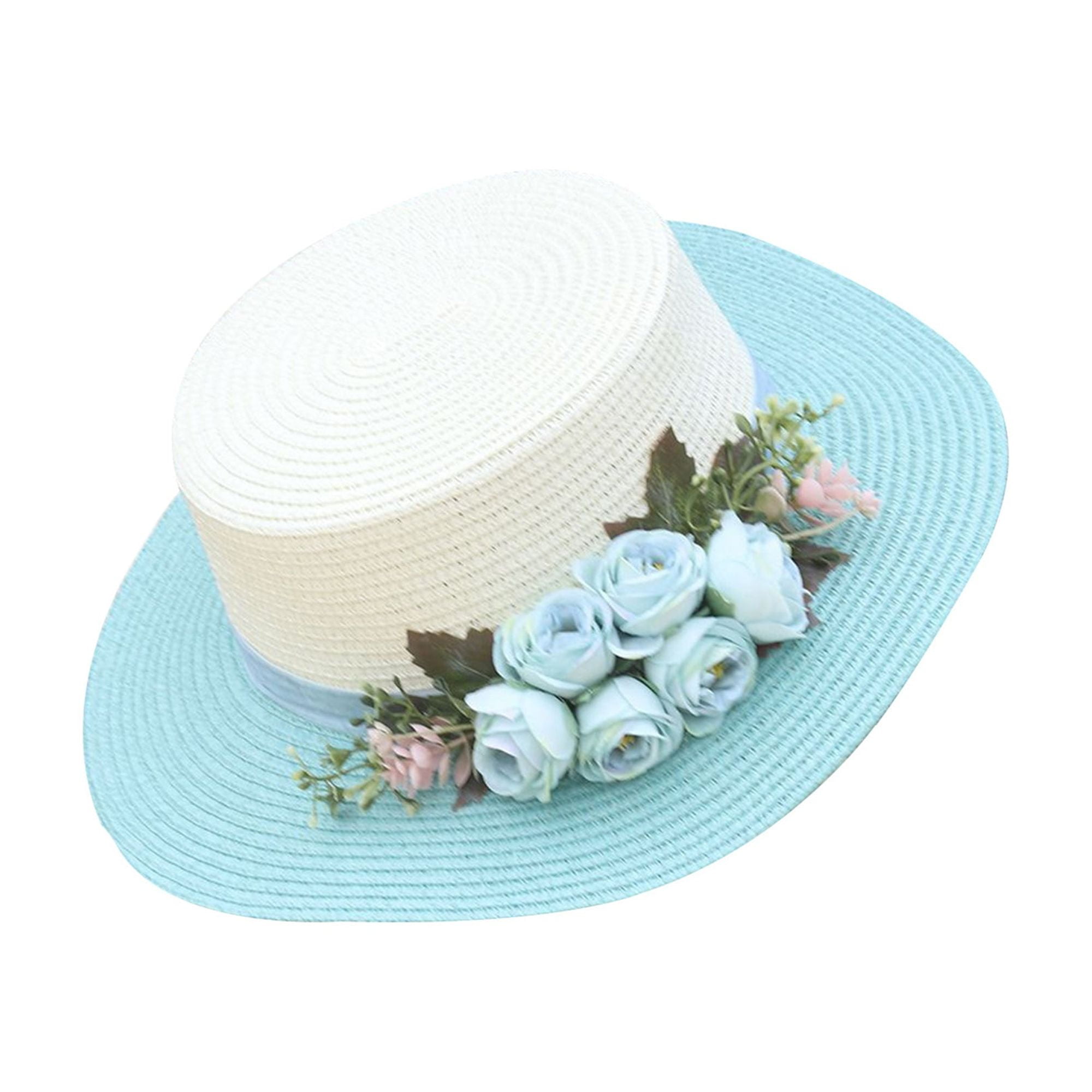 Biezeib Women's Summer Straw Boater Hat Wide Brim Sun Hat Lightweight ...