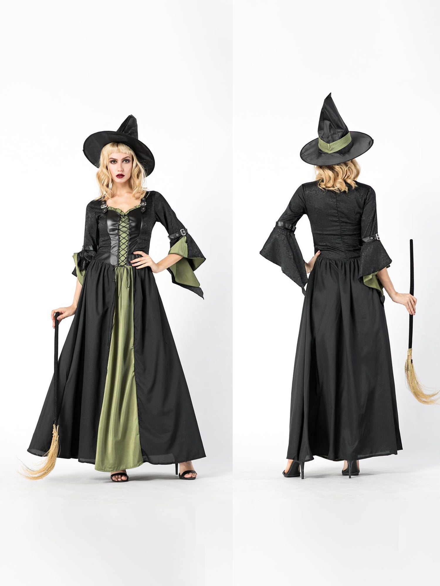 Biezeib Women's Witch Costume Set, Cross V Neck 3/4 Sleeve Long Dress ...