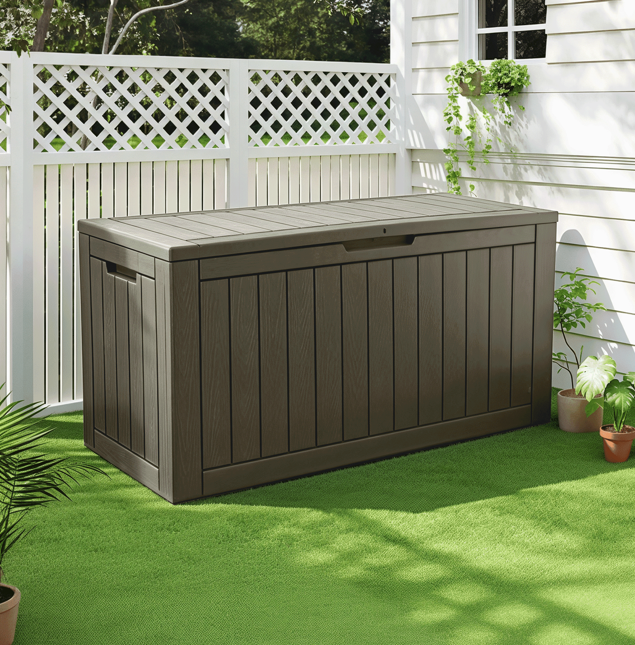 Bifanuo 100 Gallon Resin Deck Box, Lockable Outdoor Storage Box ...