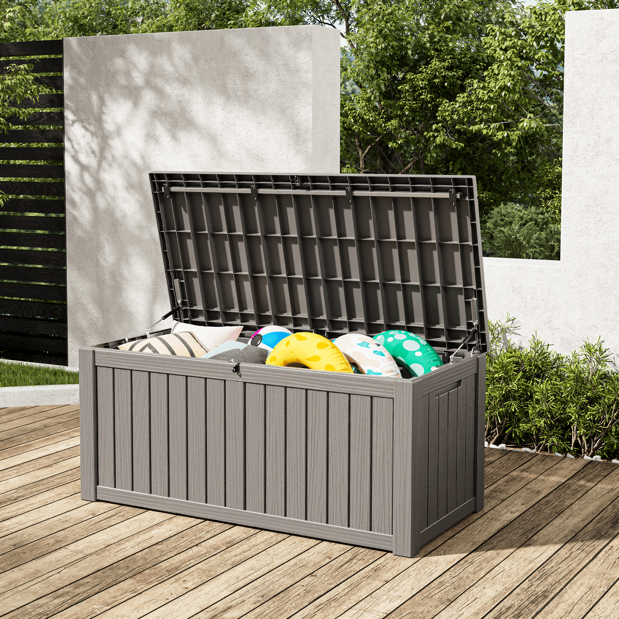 Bifanuo 130 Gallon Deck Box Lockable Resin Outdoor Storage Box ...
