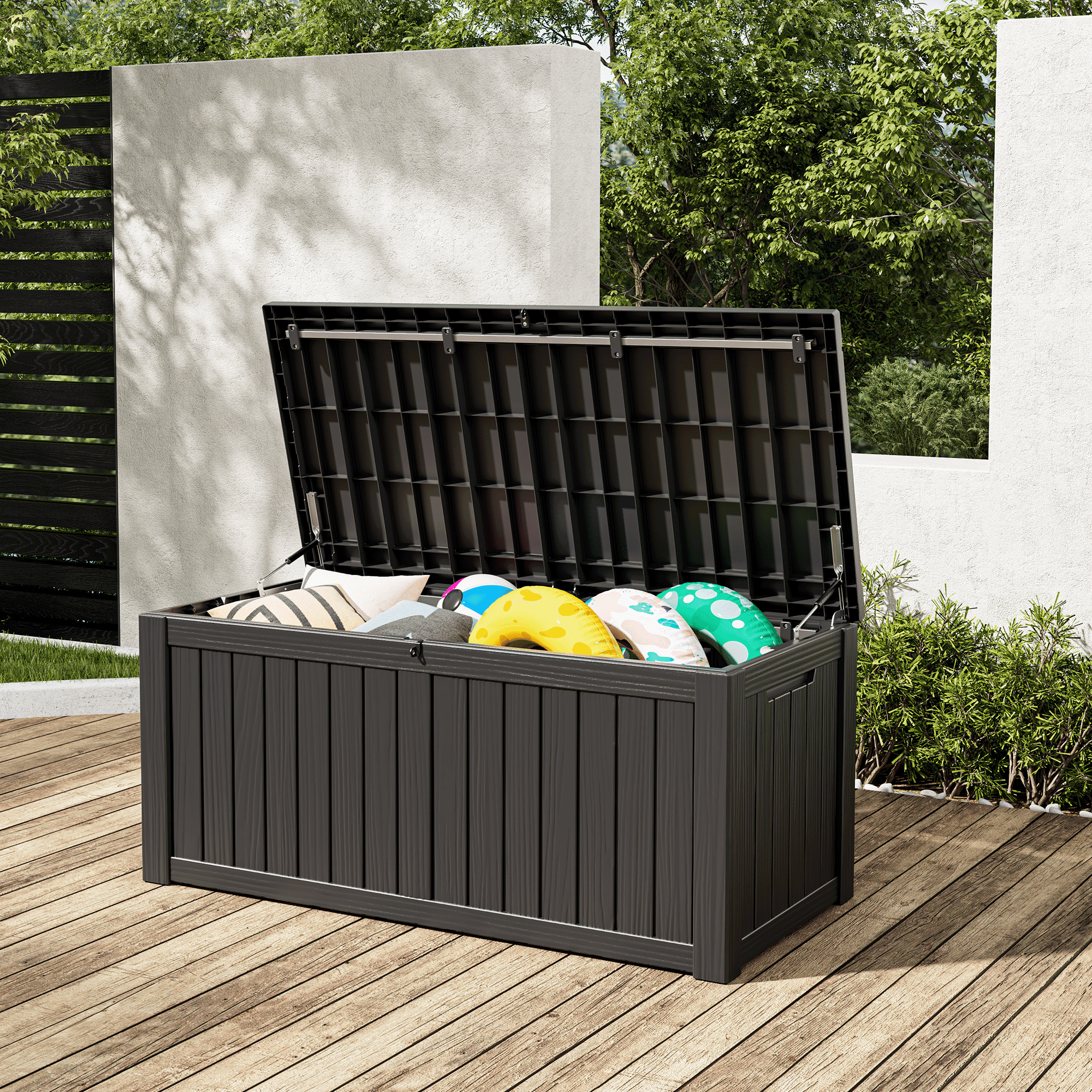 Bifanuo 130 Gallon Deck Box Lockable Resin Outdoor Storage Box ...