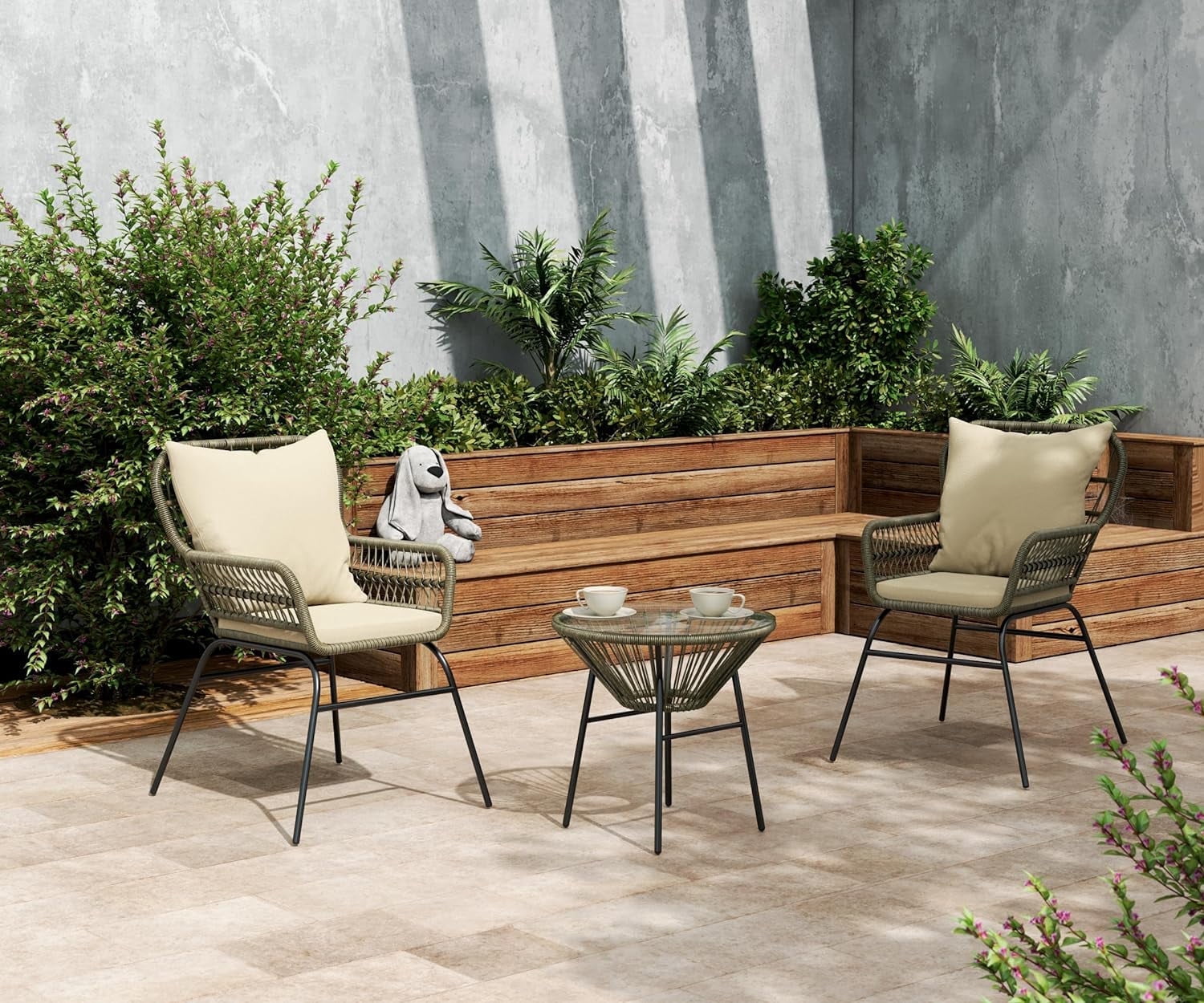 Bifanuo 3-Piece Patio Wicker Bistro Sets, Outdoor Furniture Chairs ...