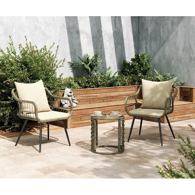 Bifanuo 3-Piece Patio Wicker Bistro Sets for Balcony, Porch & Garden ...
