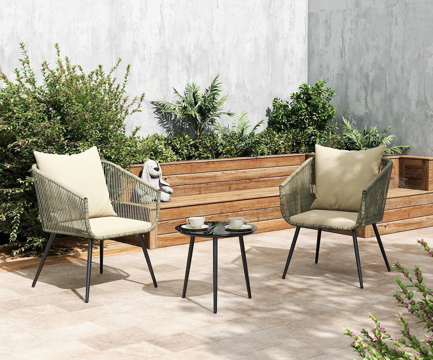 Bifanuo 3 Piece Patio Bistro Set, All-Weather Outdoor Set with Chairs ...