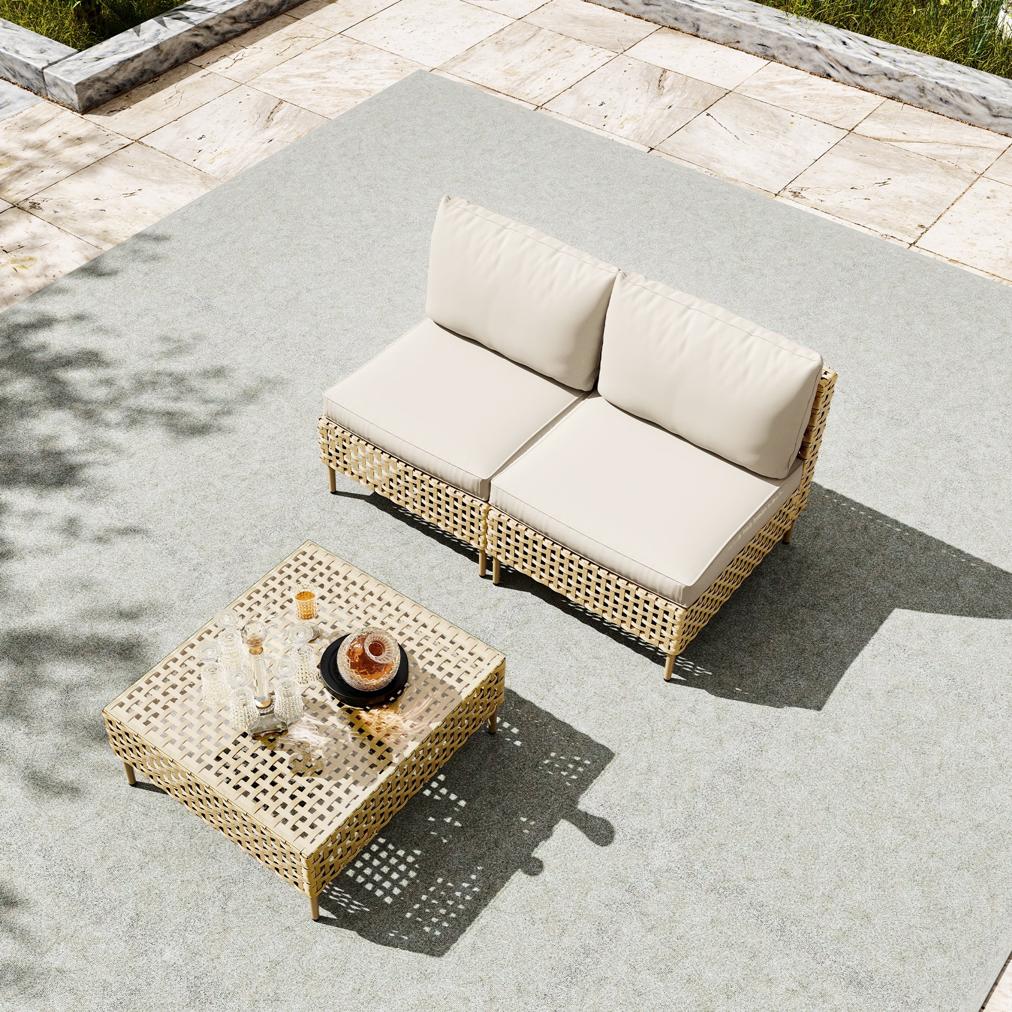 Bifanuo 4PCS Patio Set, Outdoor Rattan Conversation, Wicker Sofa for ...