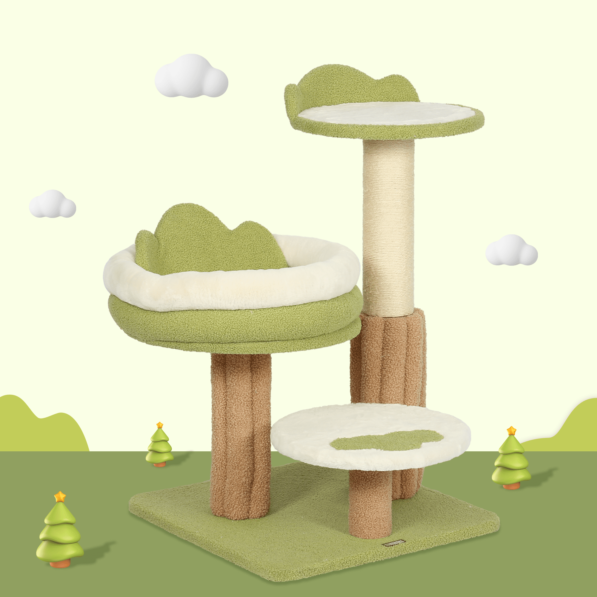 Bifanuo 33.5" Cute Cat Tree for Indoor Cats, Aesthetic Cat Tower with ...