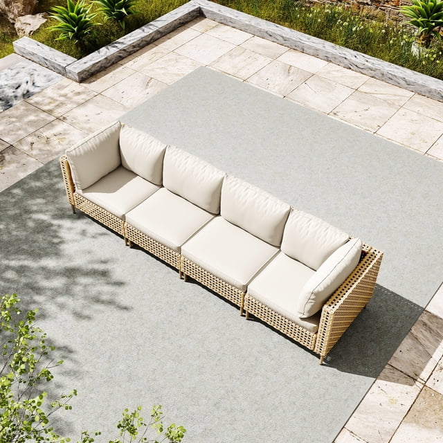 Bifanuo 4-Piece Wicker Outdoor Sectional Sofa, Patio Furniture Set ...