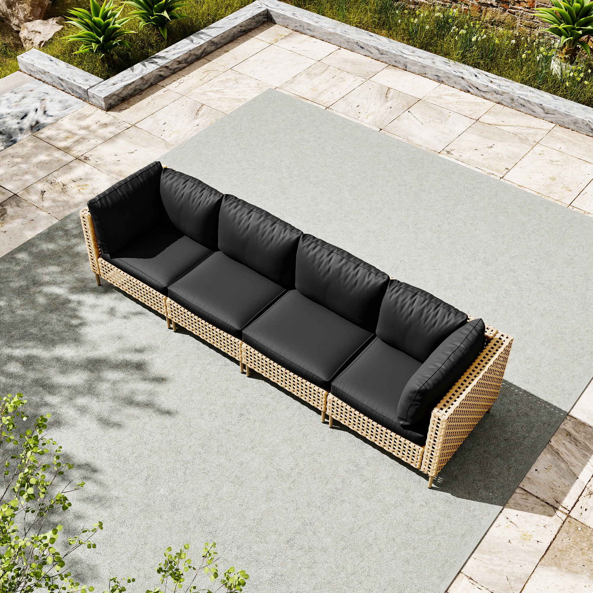 Bifanuo 4-Piece Wicker Outdoor Sectional Sofa, Patio Furniture Set ...