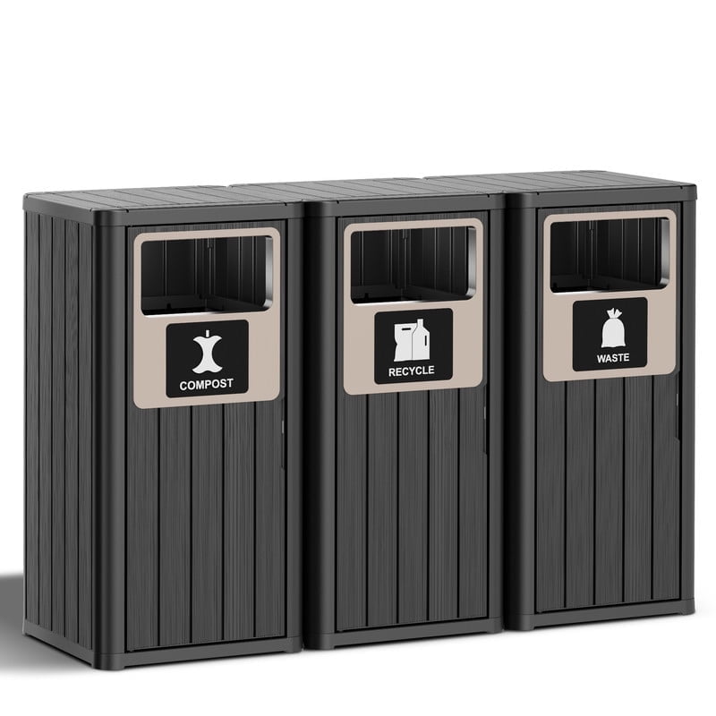 Bifanuo 42 Gallon Triple Compartment Trash Can - 3-Pack Outdoor/Indoor ...