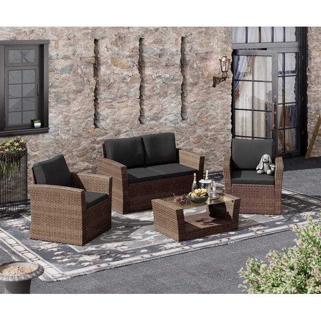 Bifanuo 4PCS Patio Set, Outdoor Rattan Chair Table, Wicker Sofa for ...