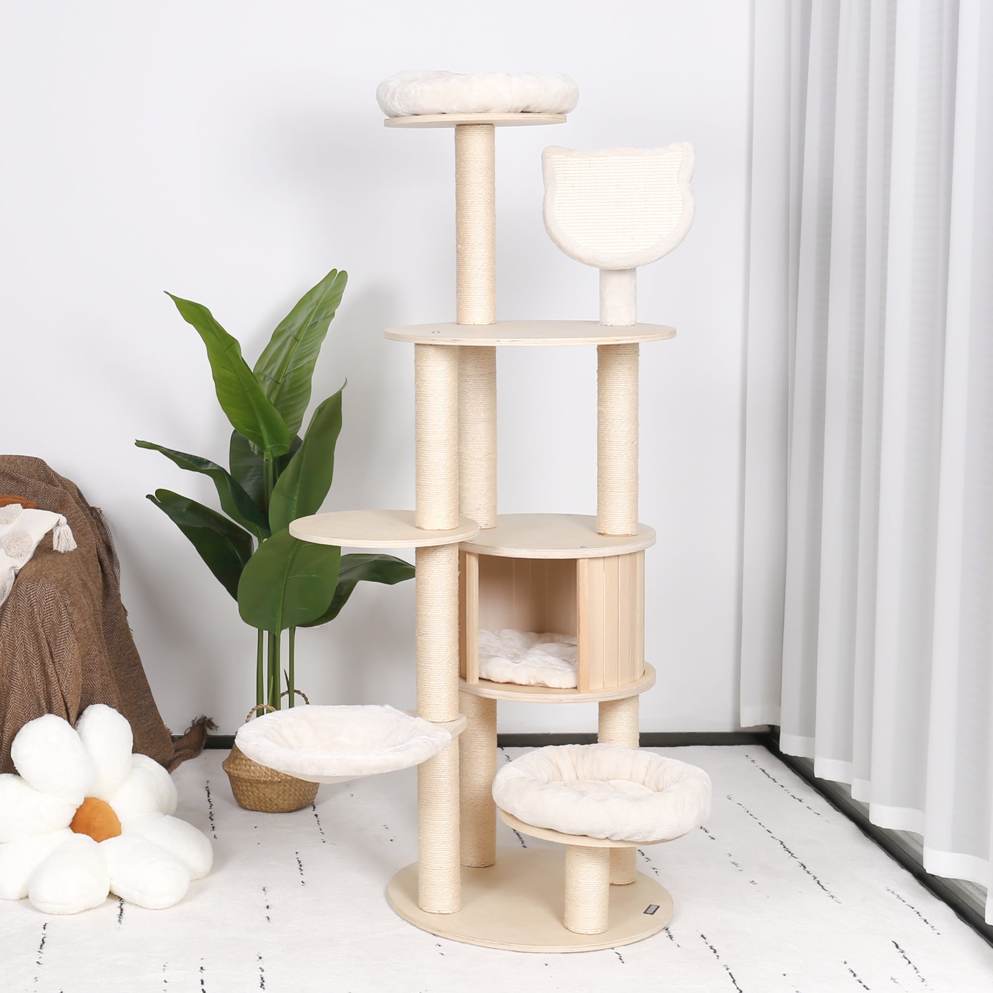Bifanuo 64" Modern Cat Tree w/Natural Sisal Post, 6 Level Cat Tree for ...