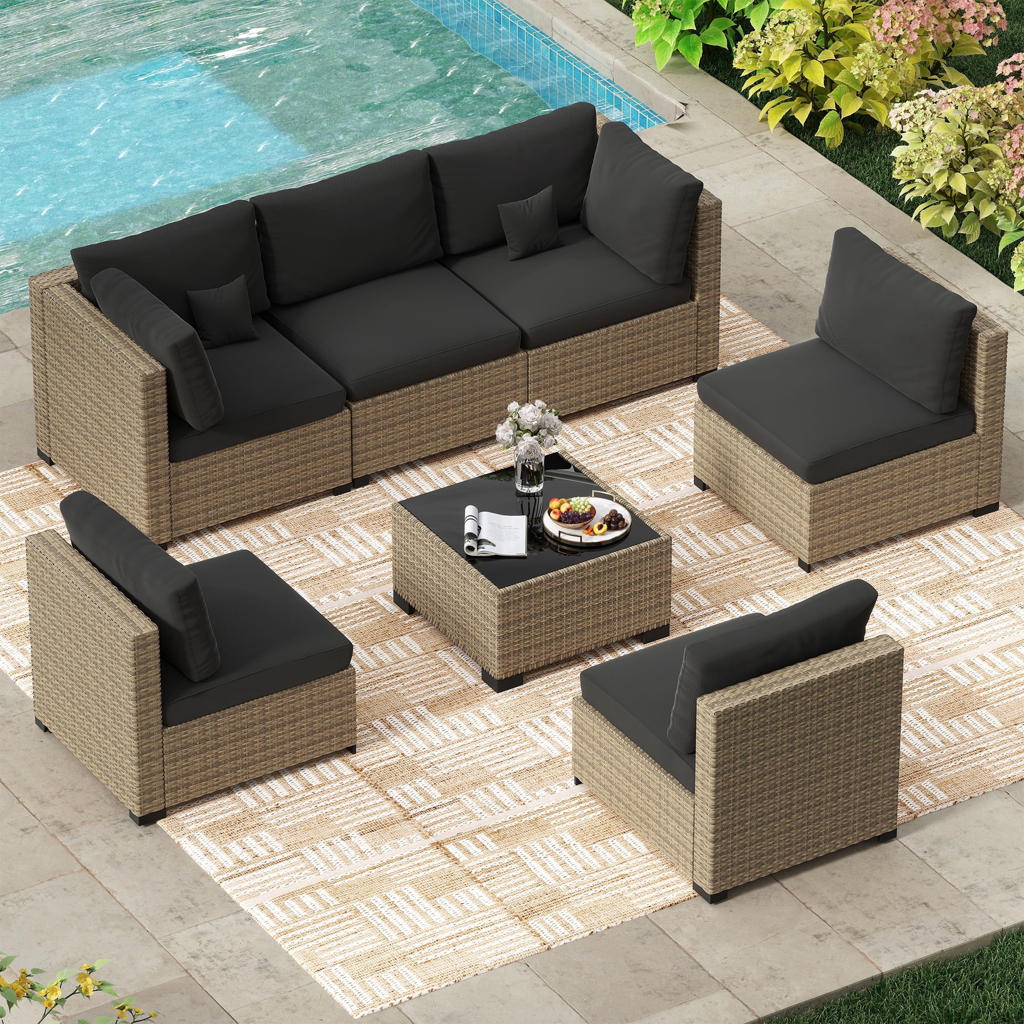 BiFanuo Outdoor 7-Piece Patio Furniture Set All-Weather PE Rattan ...