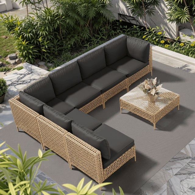 Bifanuo 7-Piece Wicker Patio Furniture Set, Boho Outdoor Conversation ...