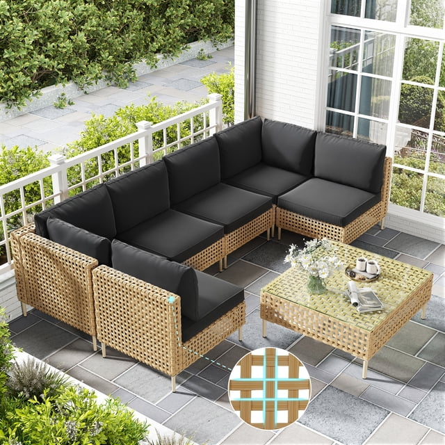 Bifanuo 7-Piece Wicker Patio Furniture Set, Boho Outdoor Conversation ...