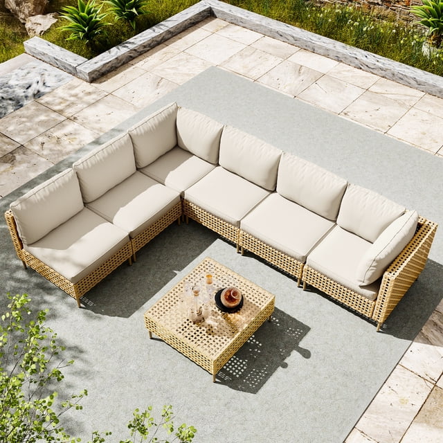 Bifanuo 7-Piece Wicker Patio Furniture Set, Boho Outdoor Conversation ...